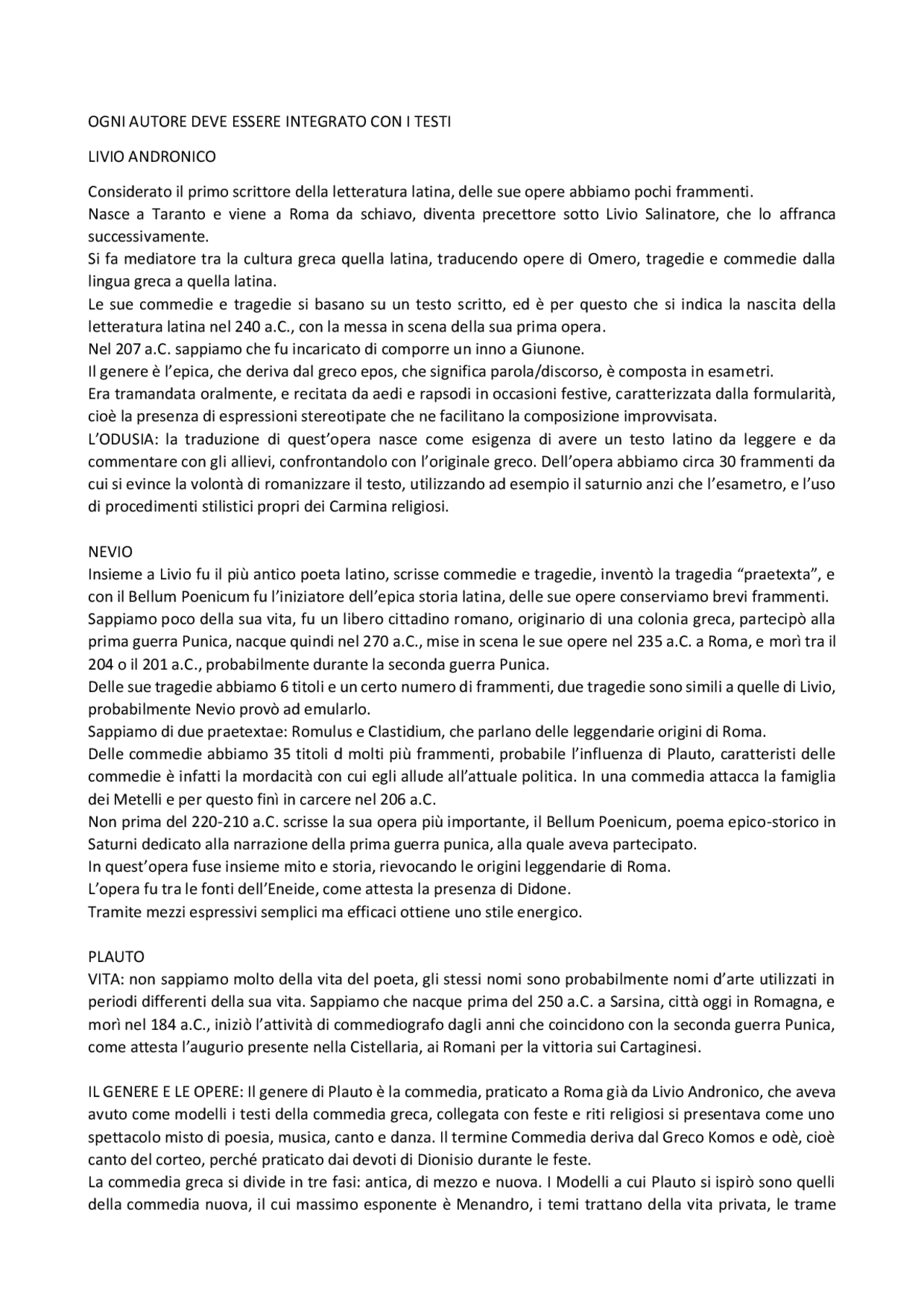 Riassunto Autori Latini Docsity