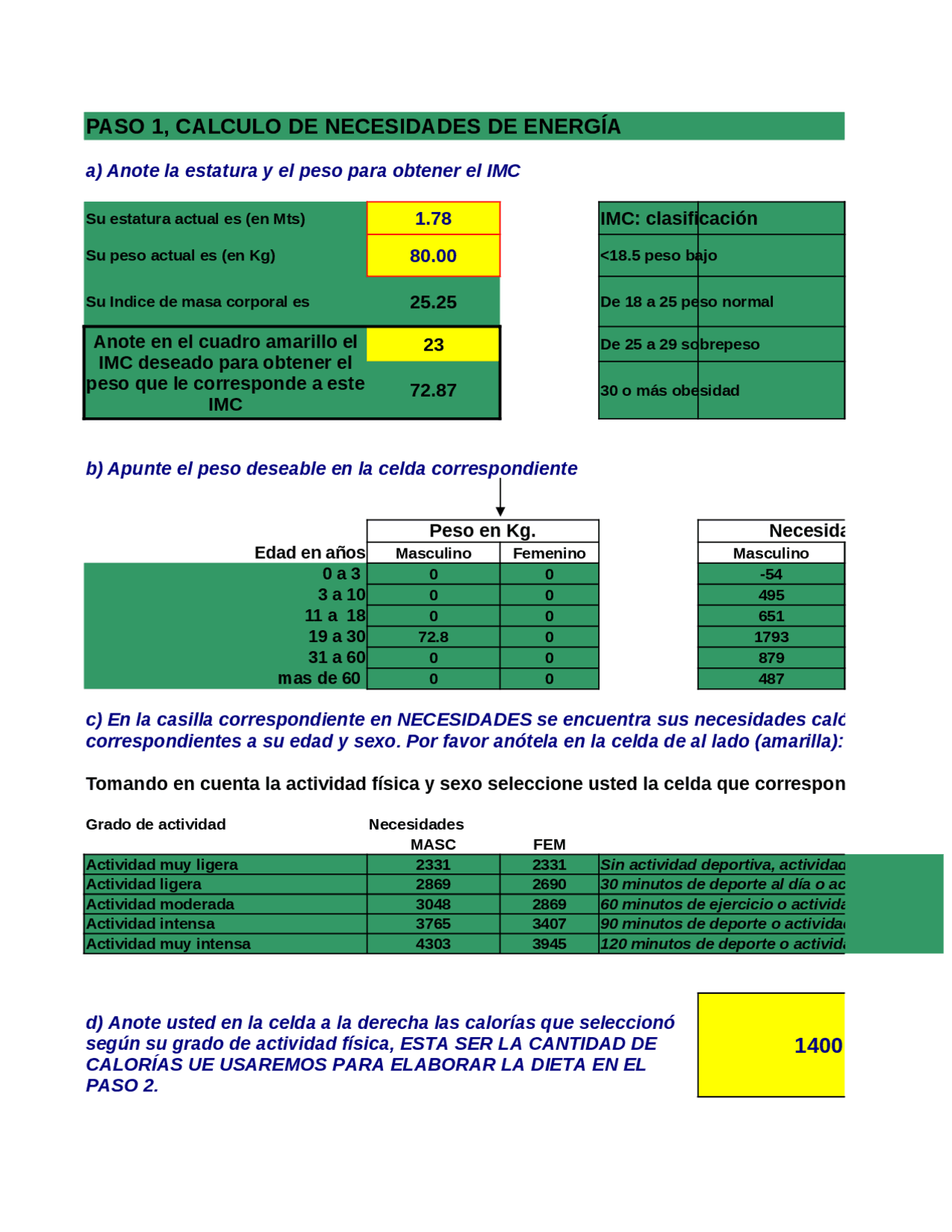 Calculadora Nutricion Ejercicios De Nutrición Docsity