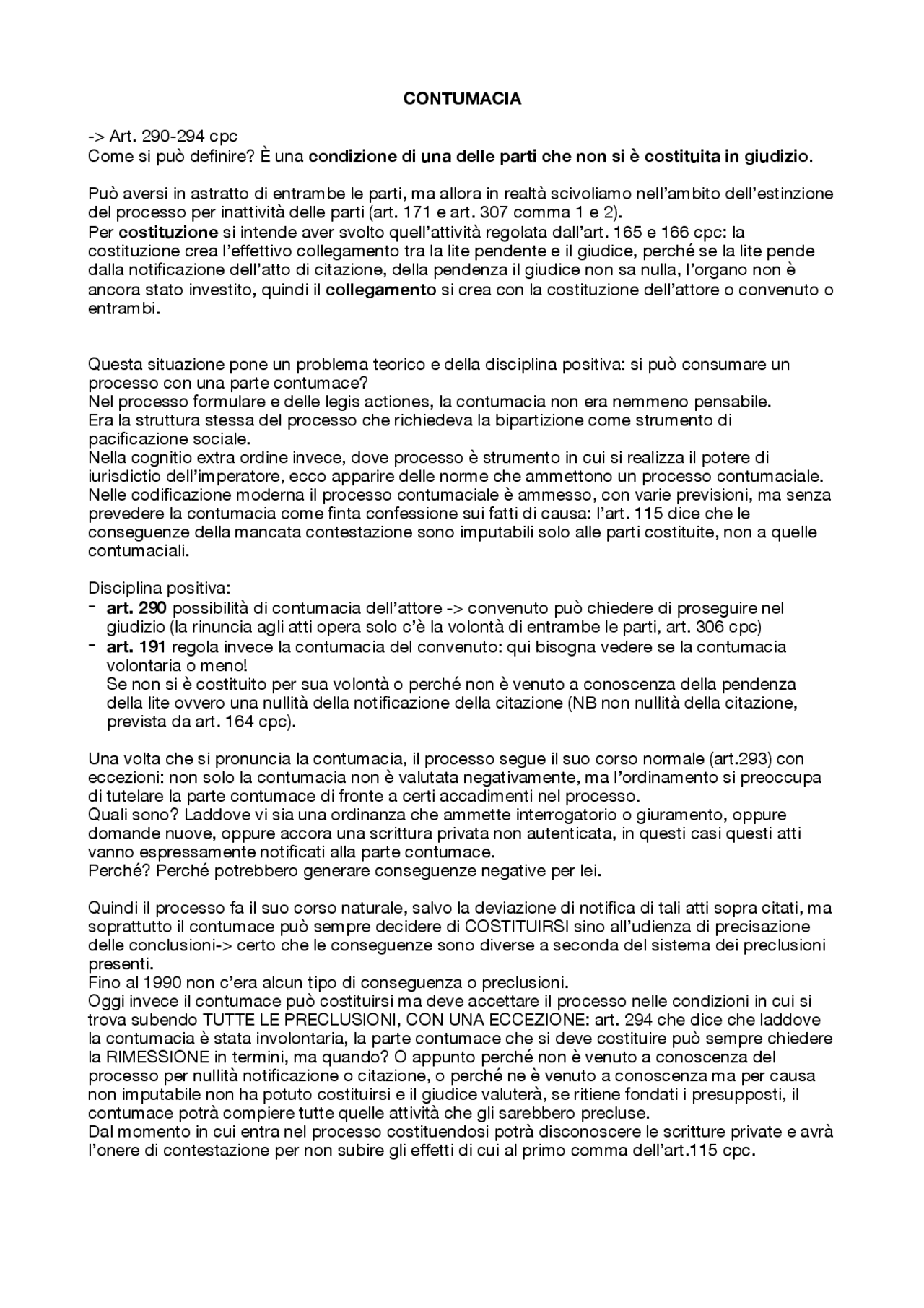 Contumacia nel processo civile - Docsity