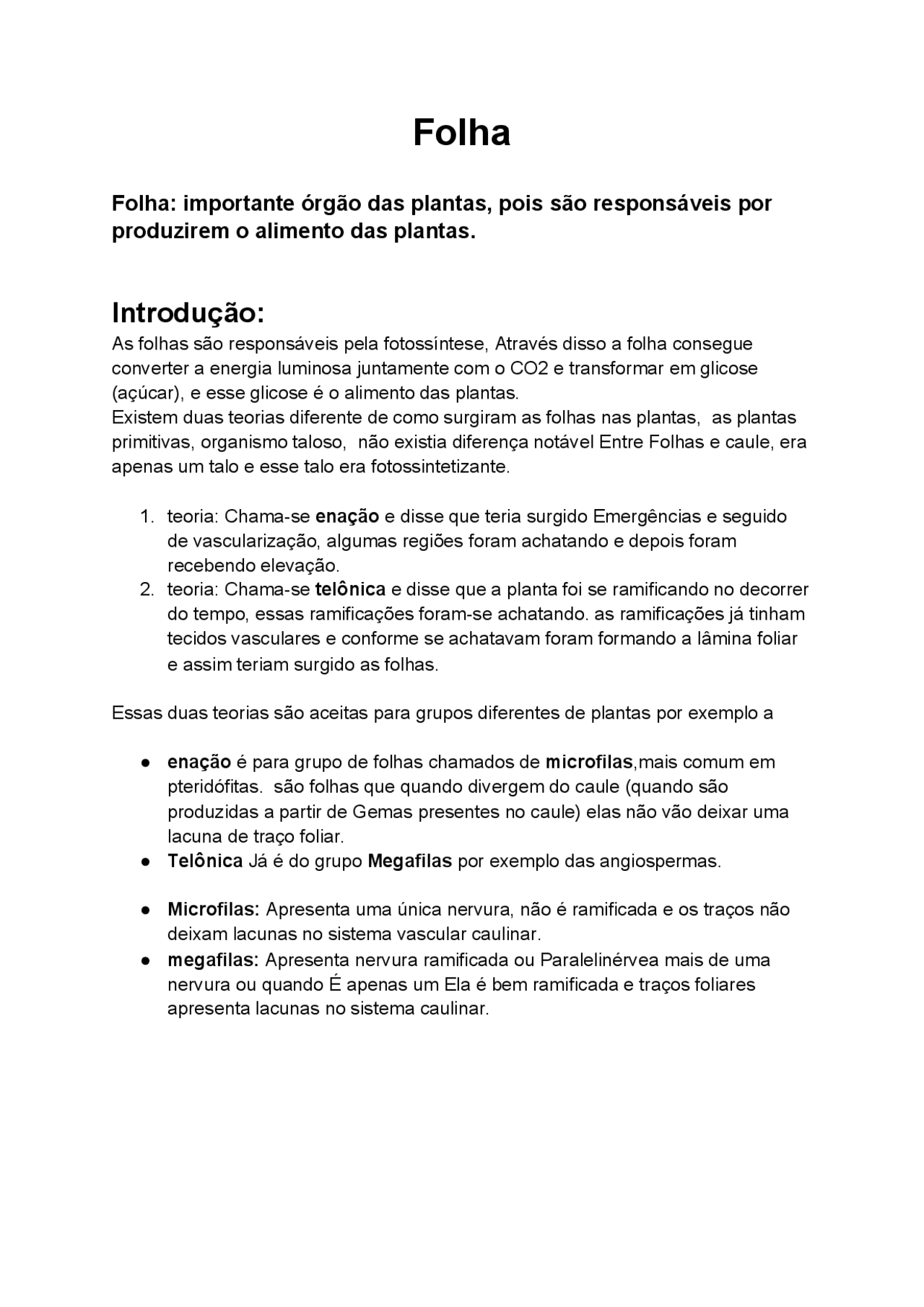 Anatomia Vegetal, resumo sobre Folha | Lecture notes Anatomy | Docsity