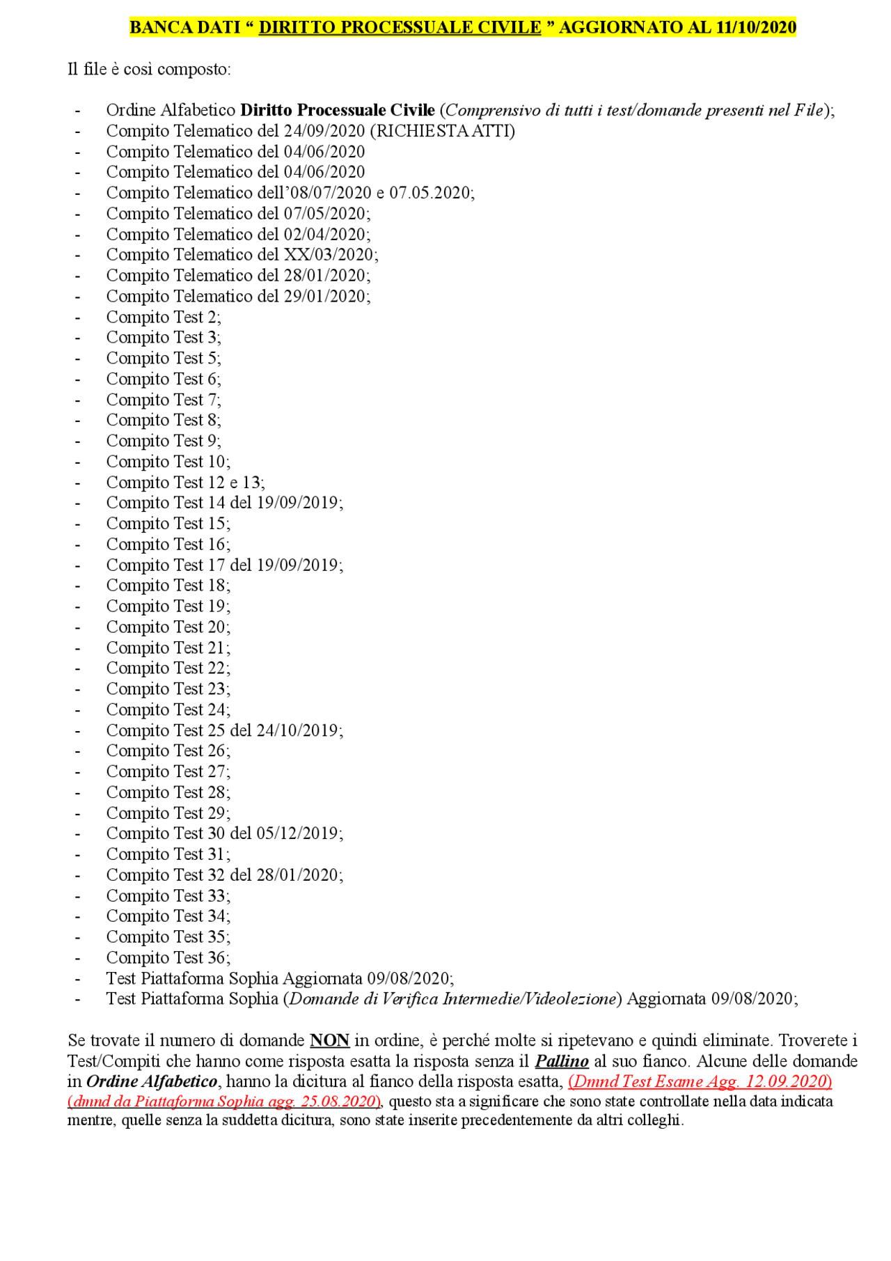 Procedura Civile Test Unicusano Docsity