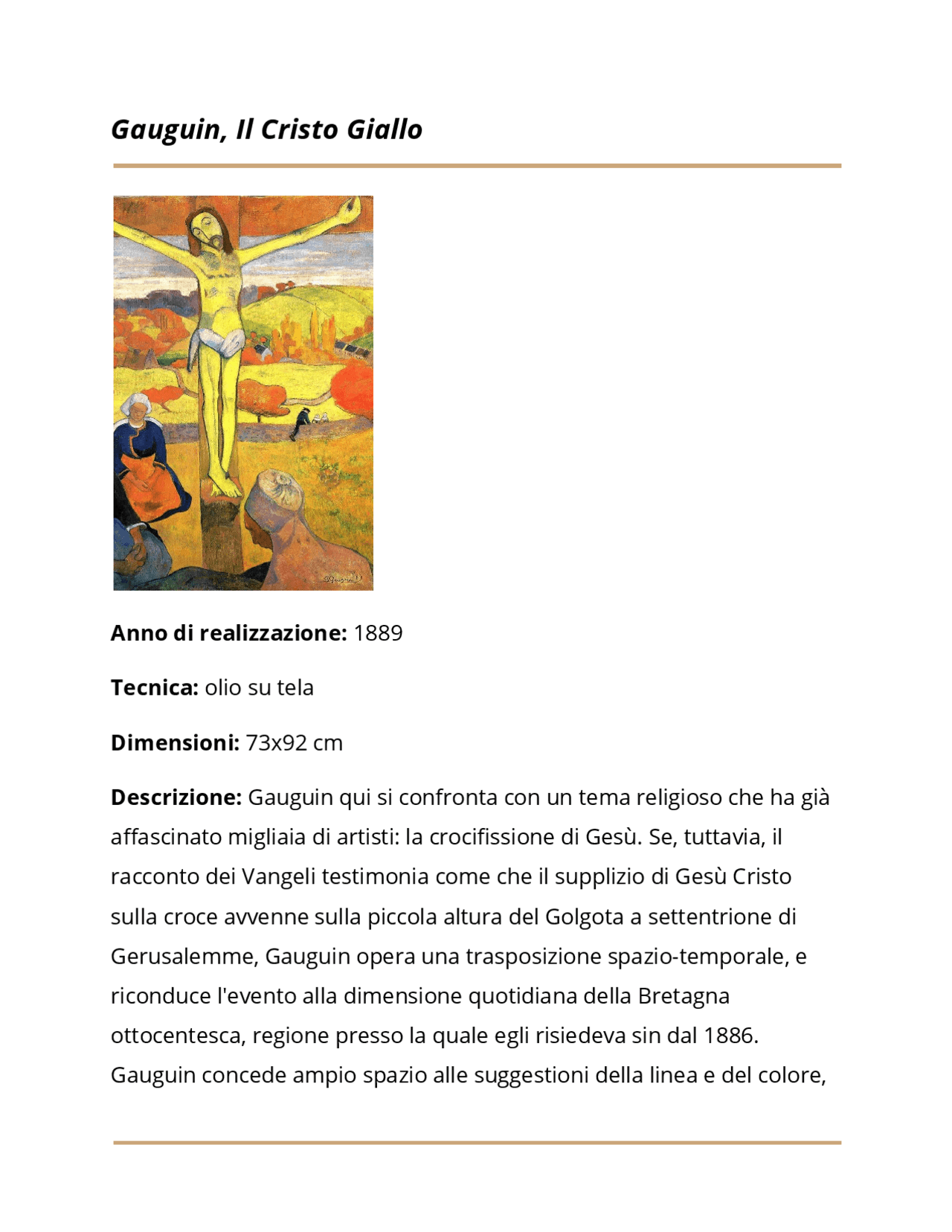 Scheda dell'opera: Gauguin "Il cristo giallo" - Docsity