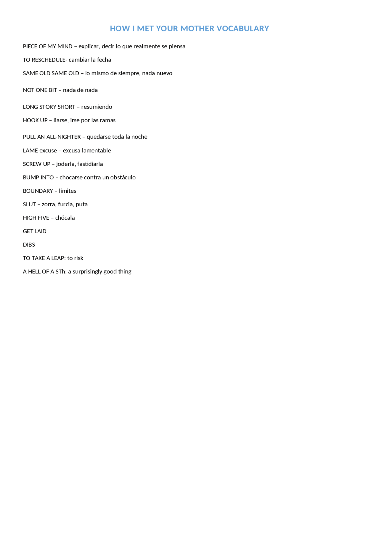 How i met your mother vocabulary - Docsity