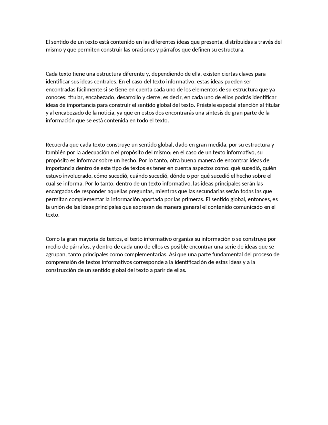El significado de un texto informativo: estructura y ideas clave ...