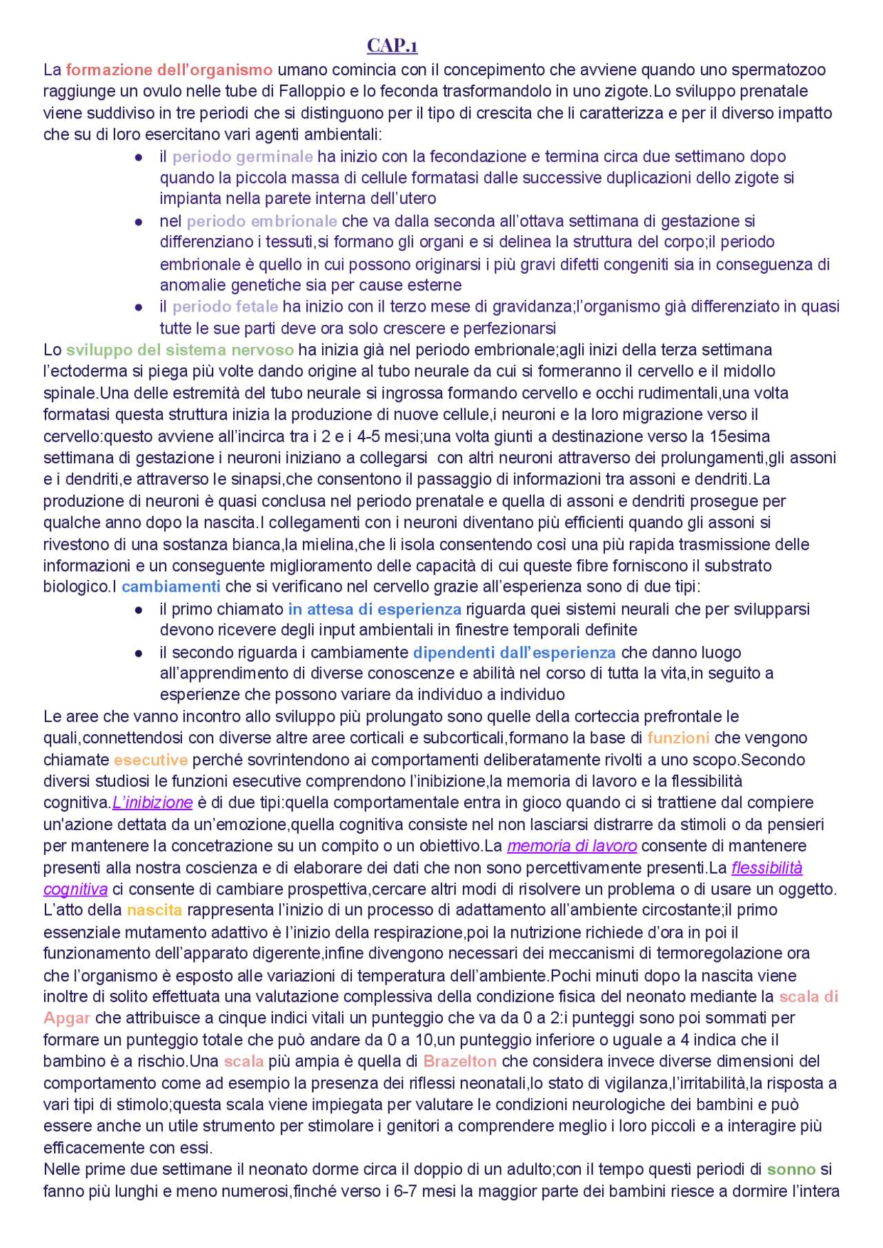 Lo Sviluppo Percettivo E Motorio Docsity