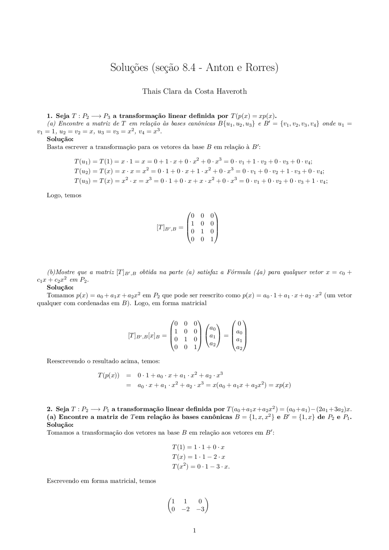 Lista exercicios algebra linear - Docsity