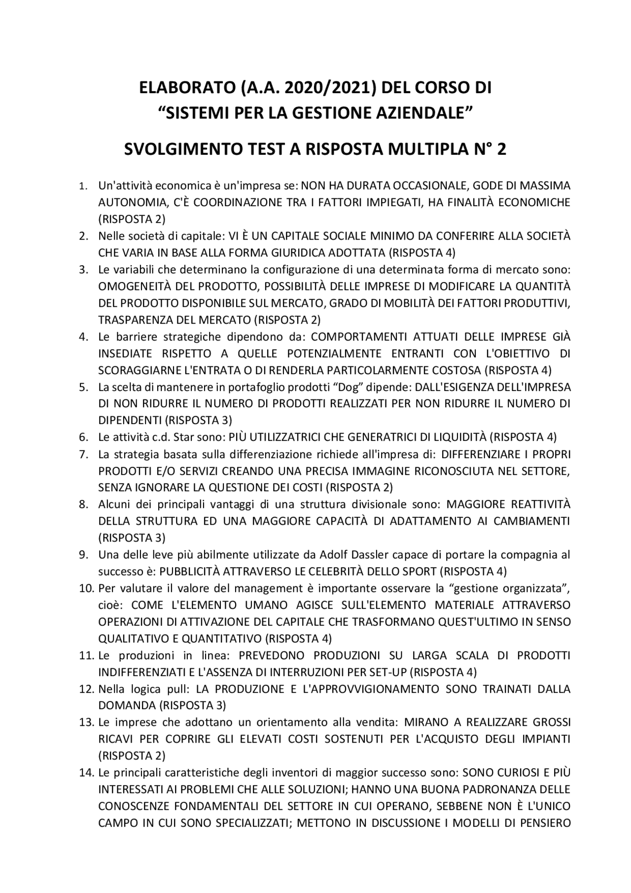 Elaborato Di Sistemi Per La Gestione Aziendale Docsity