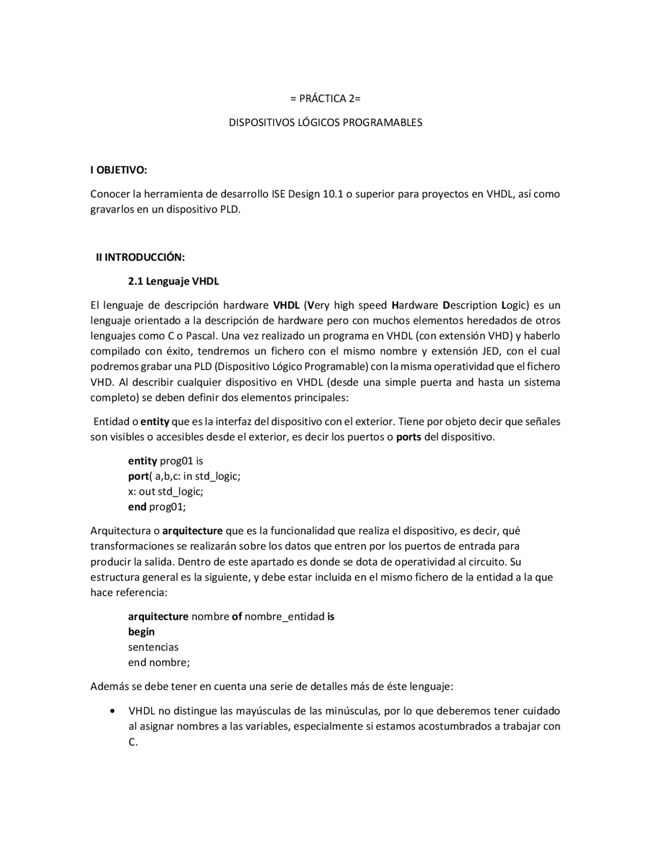 Dispositivos Lógicos programables practicas - Docsity