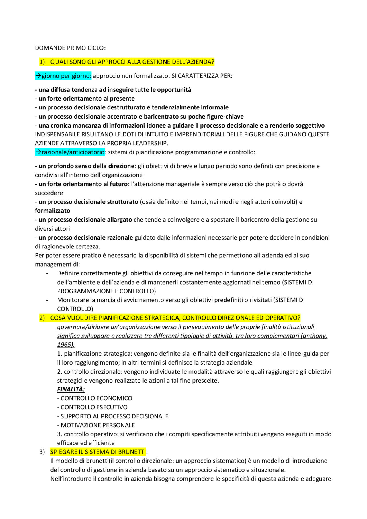 Esempi Domande Programmazione E Controllo Esercizi Di Programmazione