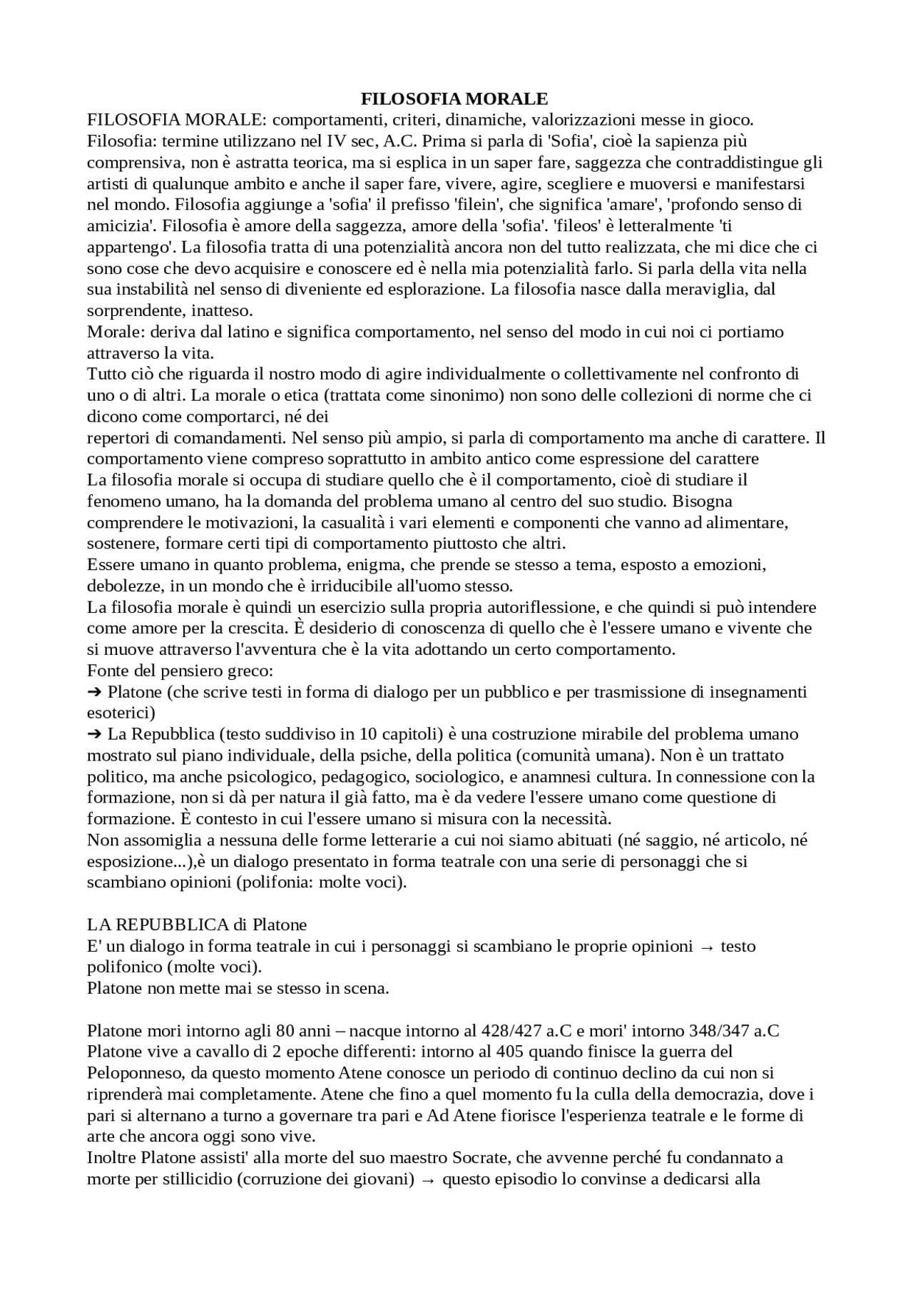 Appunti Filosofia Morale Docsity