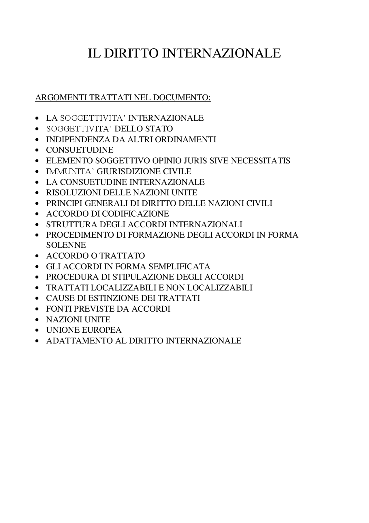 Diritto internazionale - Docsity