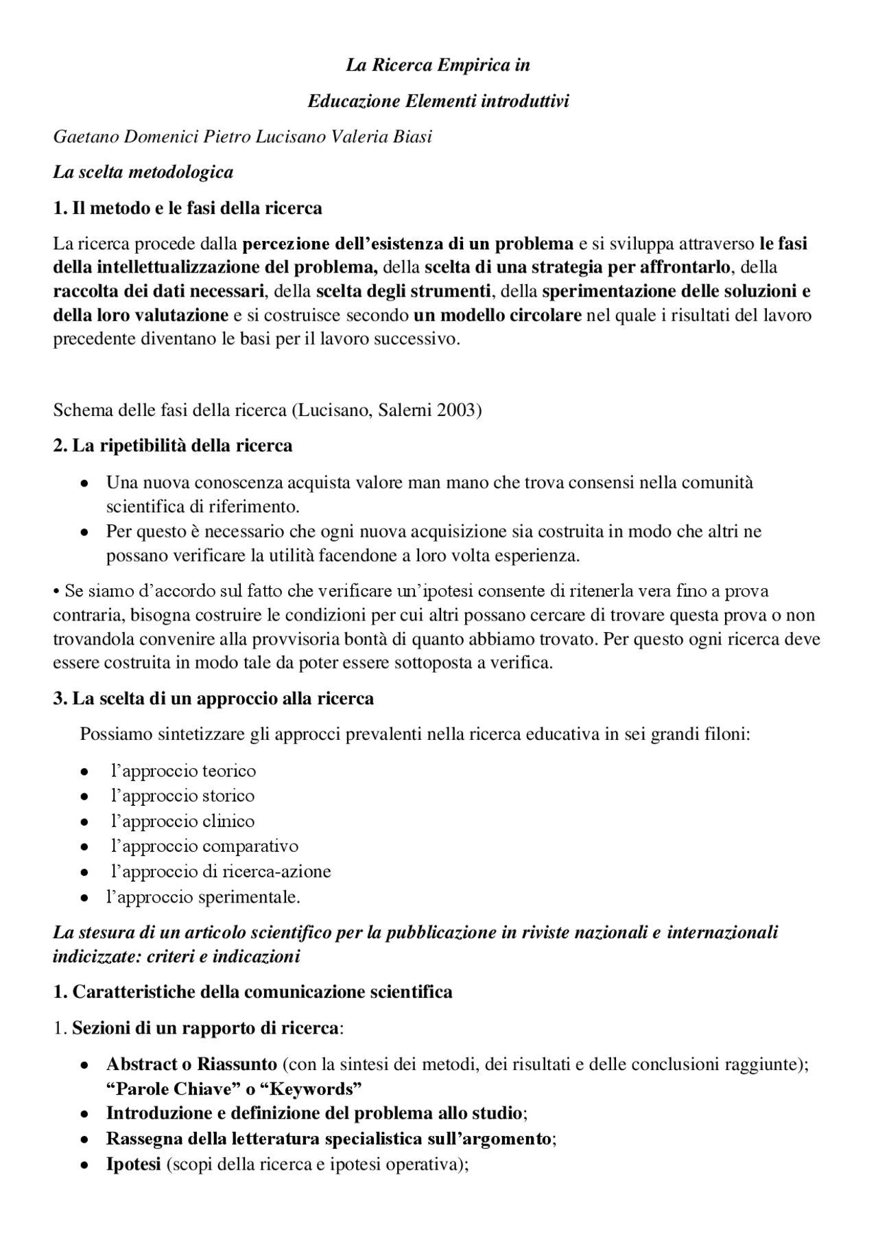 Riassunto La Ricerca Empirica In Educazione Docsity