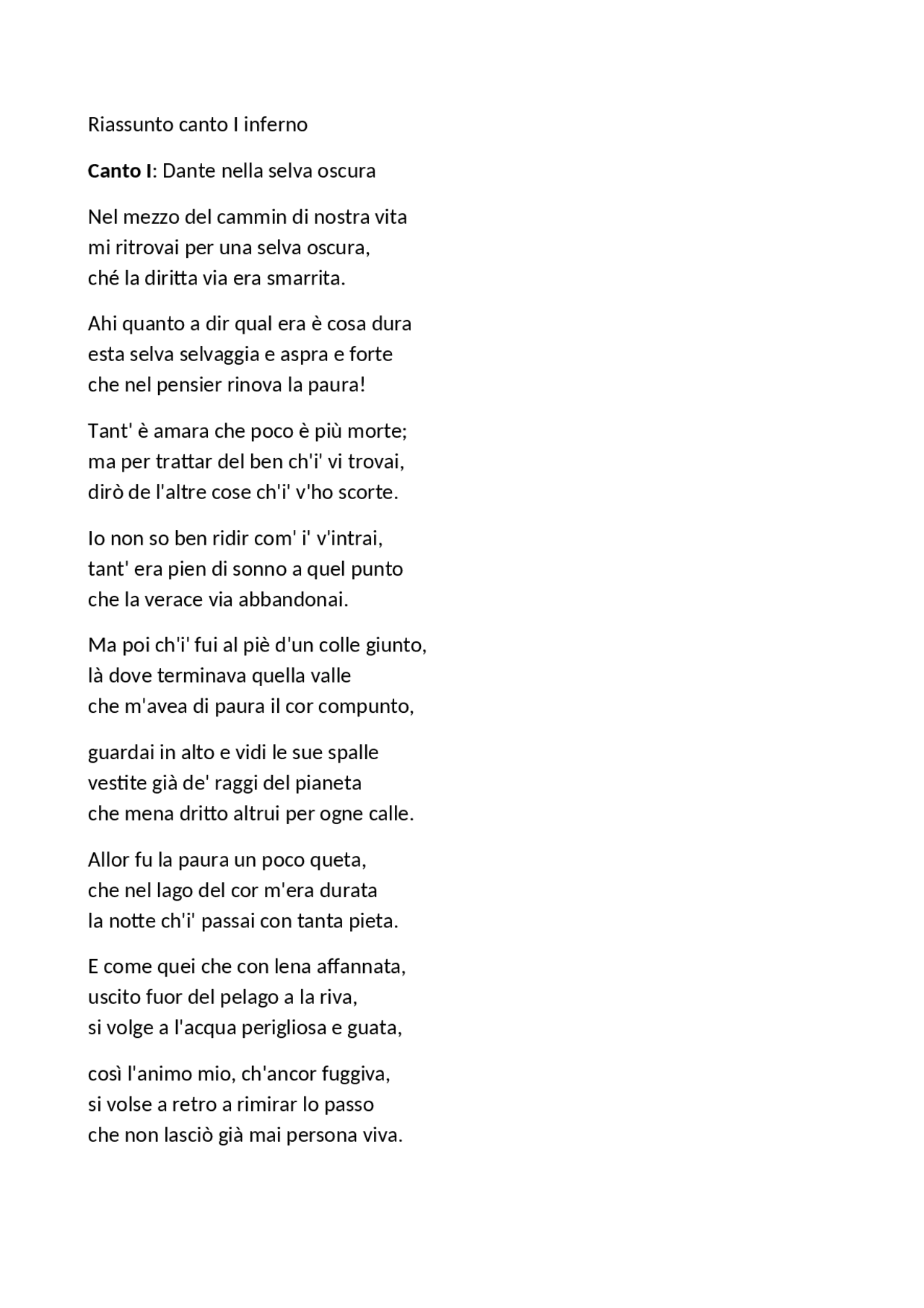 Canto I inferno divina commedia Dante - Docsity