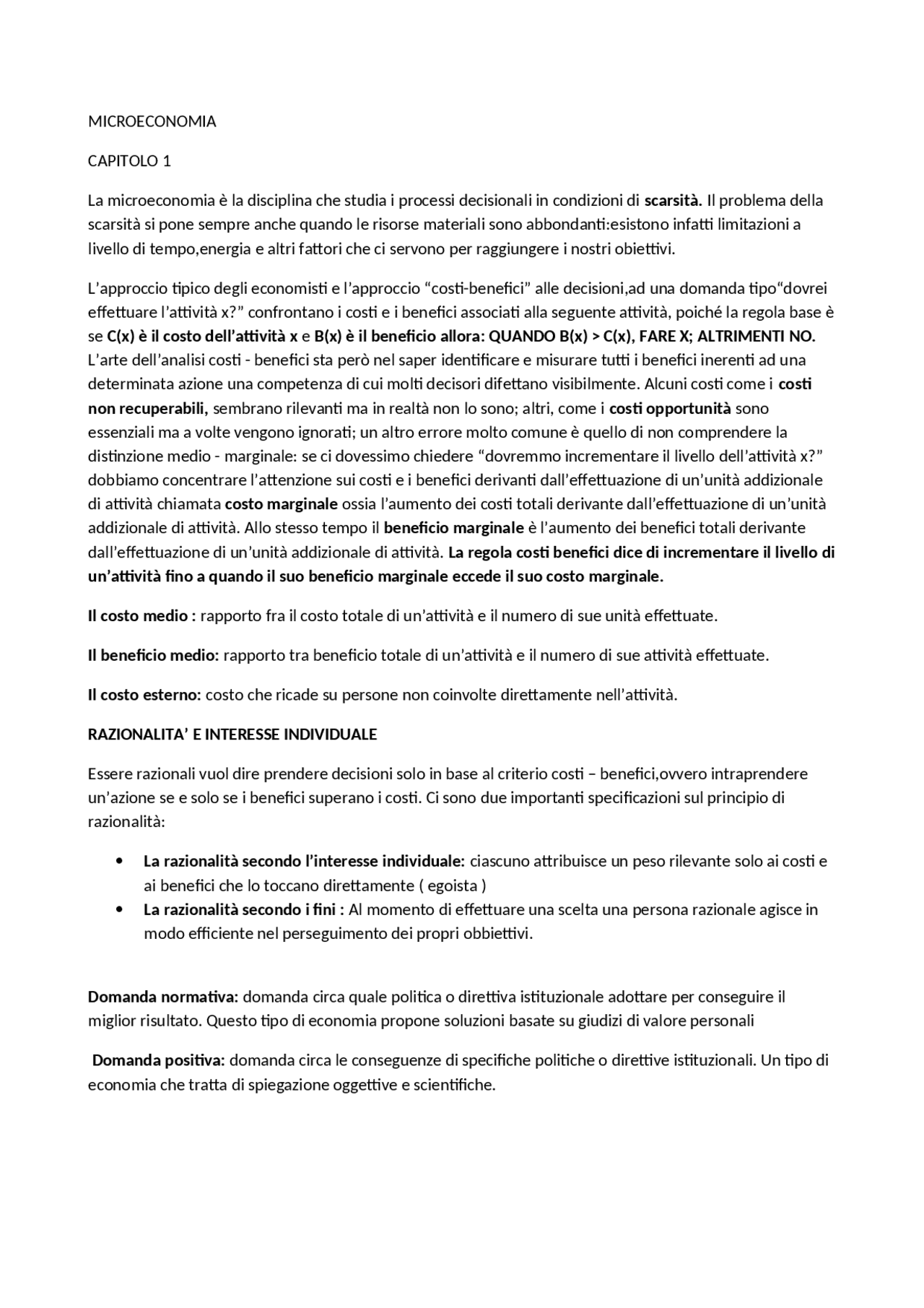 Microeconomia 1 Capitolo Appunti Di Microeconomia Docsity