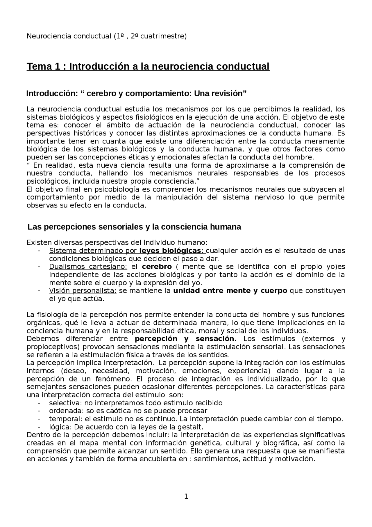 Apuntes Neurociencia Conductual Docsity