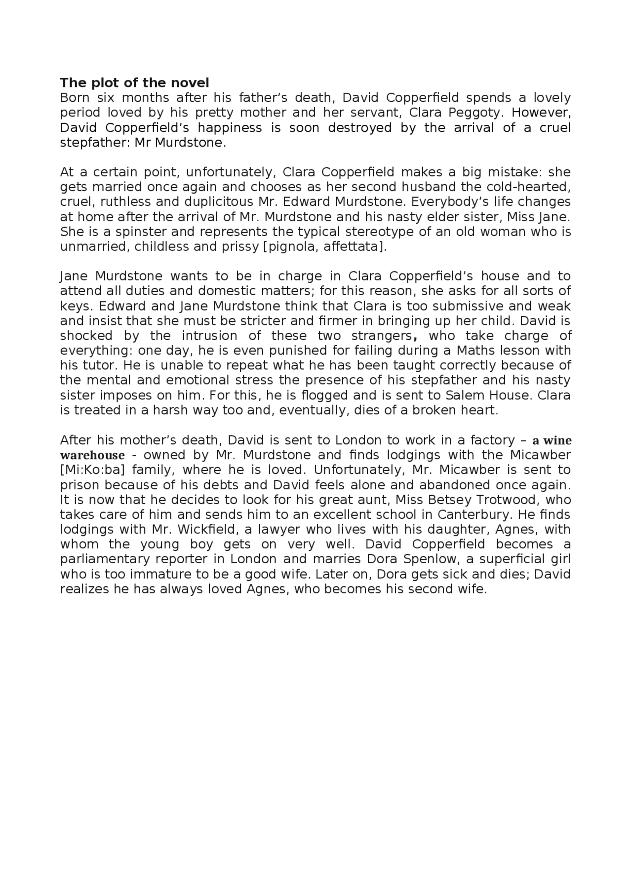 David Copperfield Plot Docsity