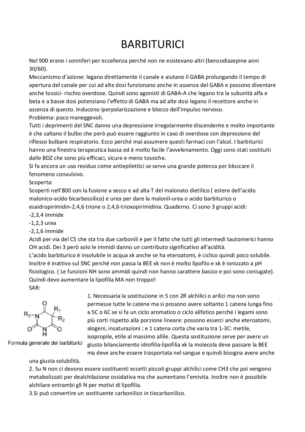 Barbiturici: Classe dei barbiturici: farmacocinetica, farmacodinamica ...