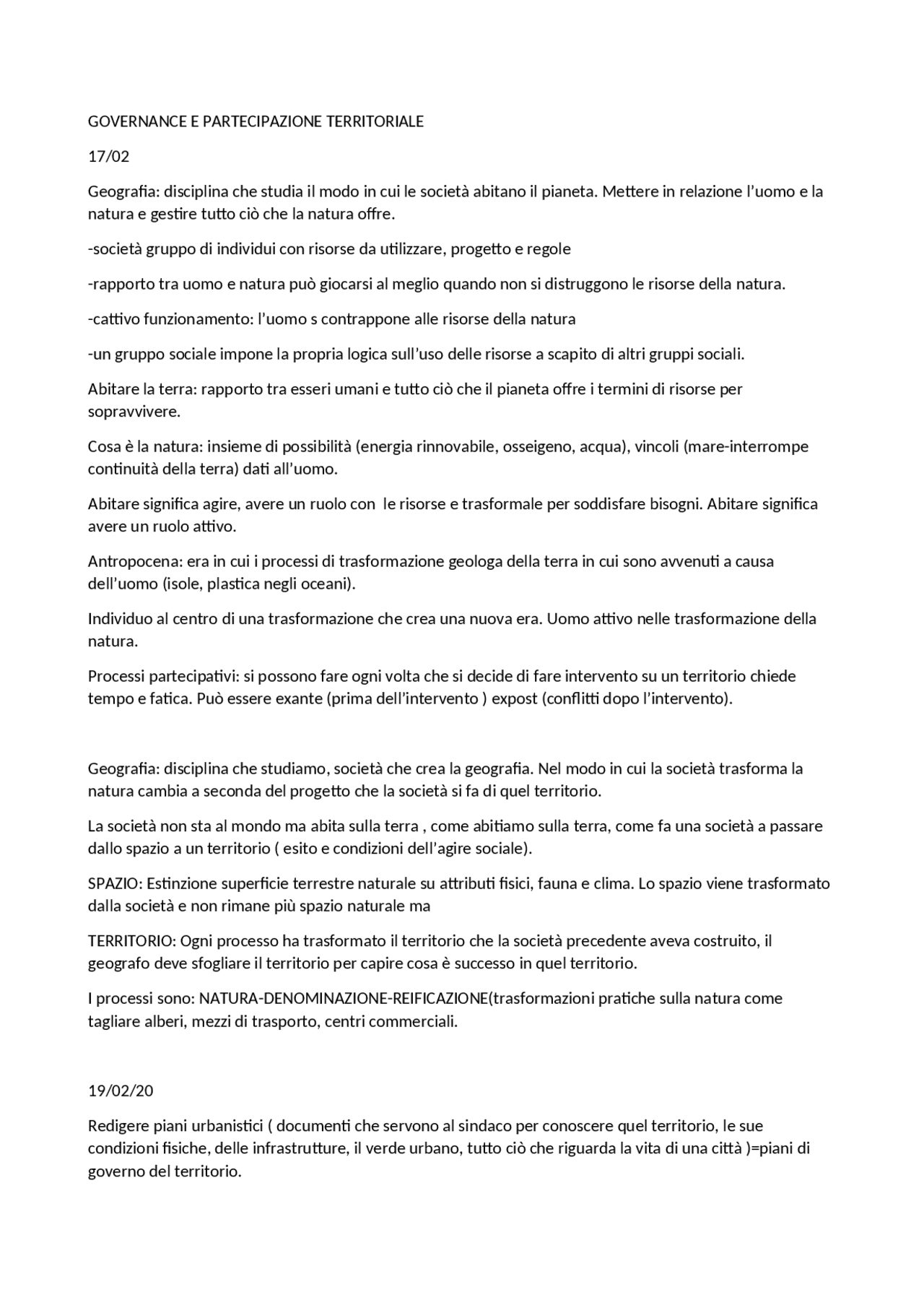 Appunti Governance E Partecipazione Territoriale Docsity