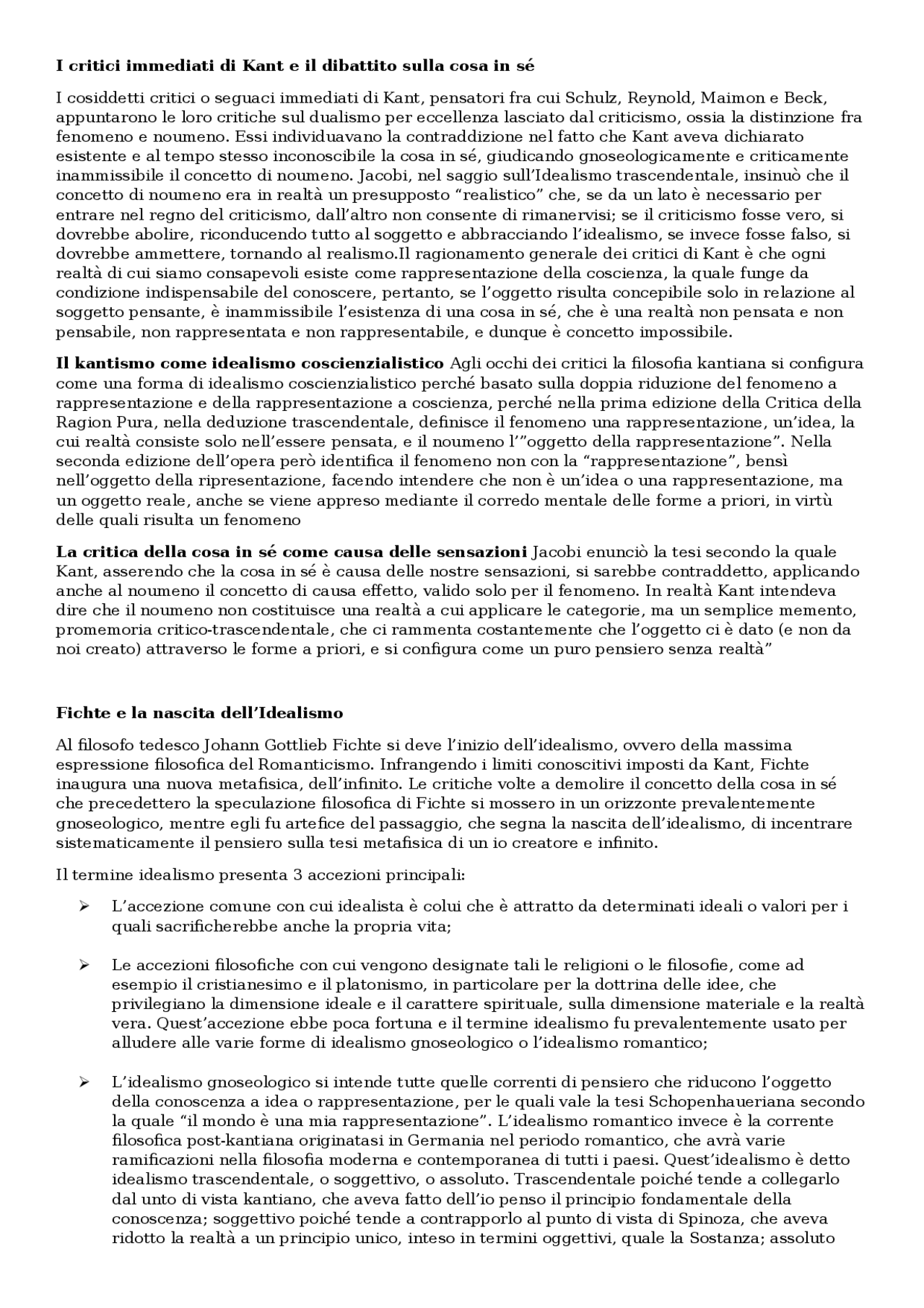 Riassunto Filosofia Di Fichte Docsity