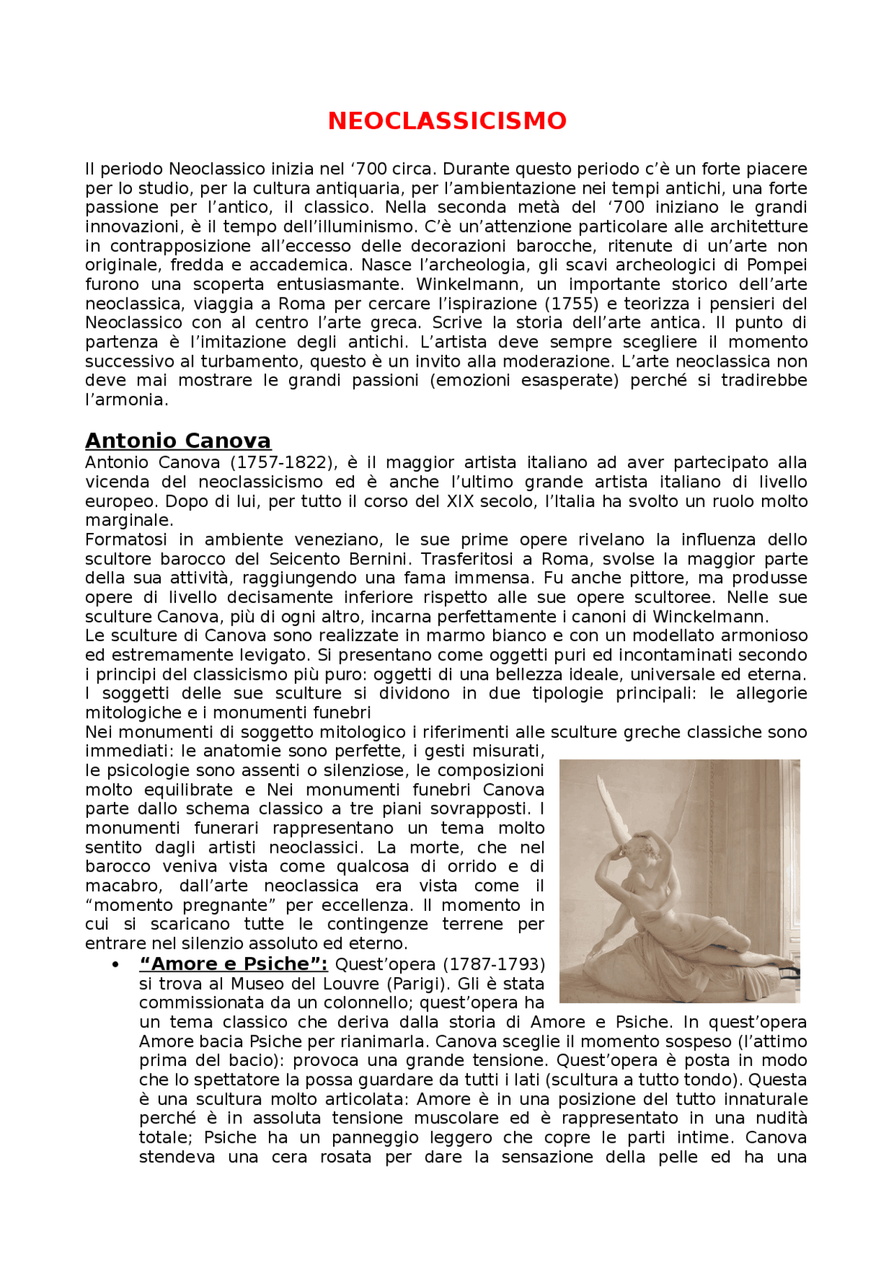 Il Neoclassicismo Con Foto Docsity