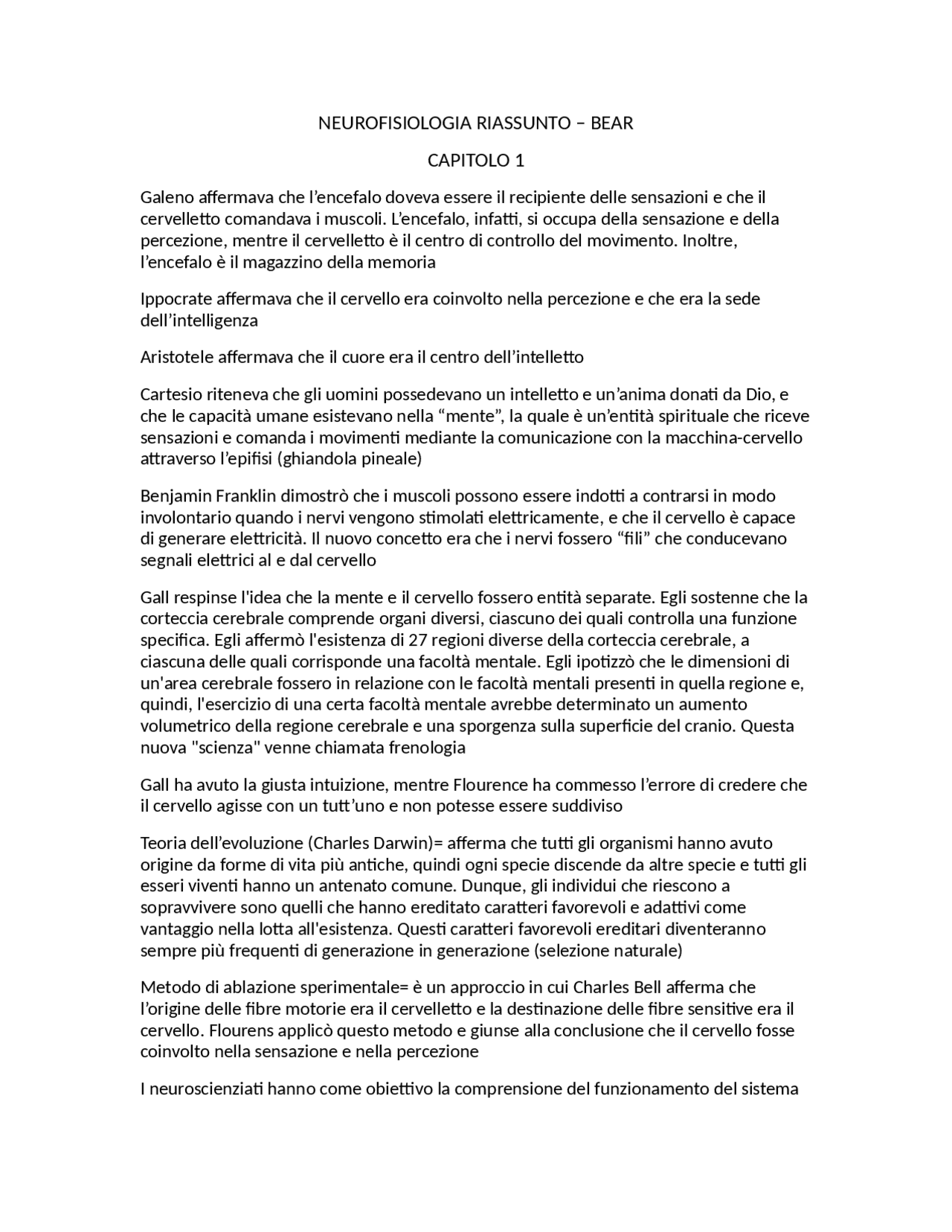 Riassunto Neurofisiologia Bear Appunti Di Neuroscienze Docsity