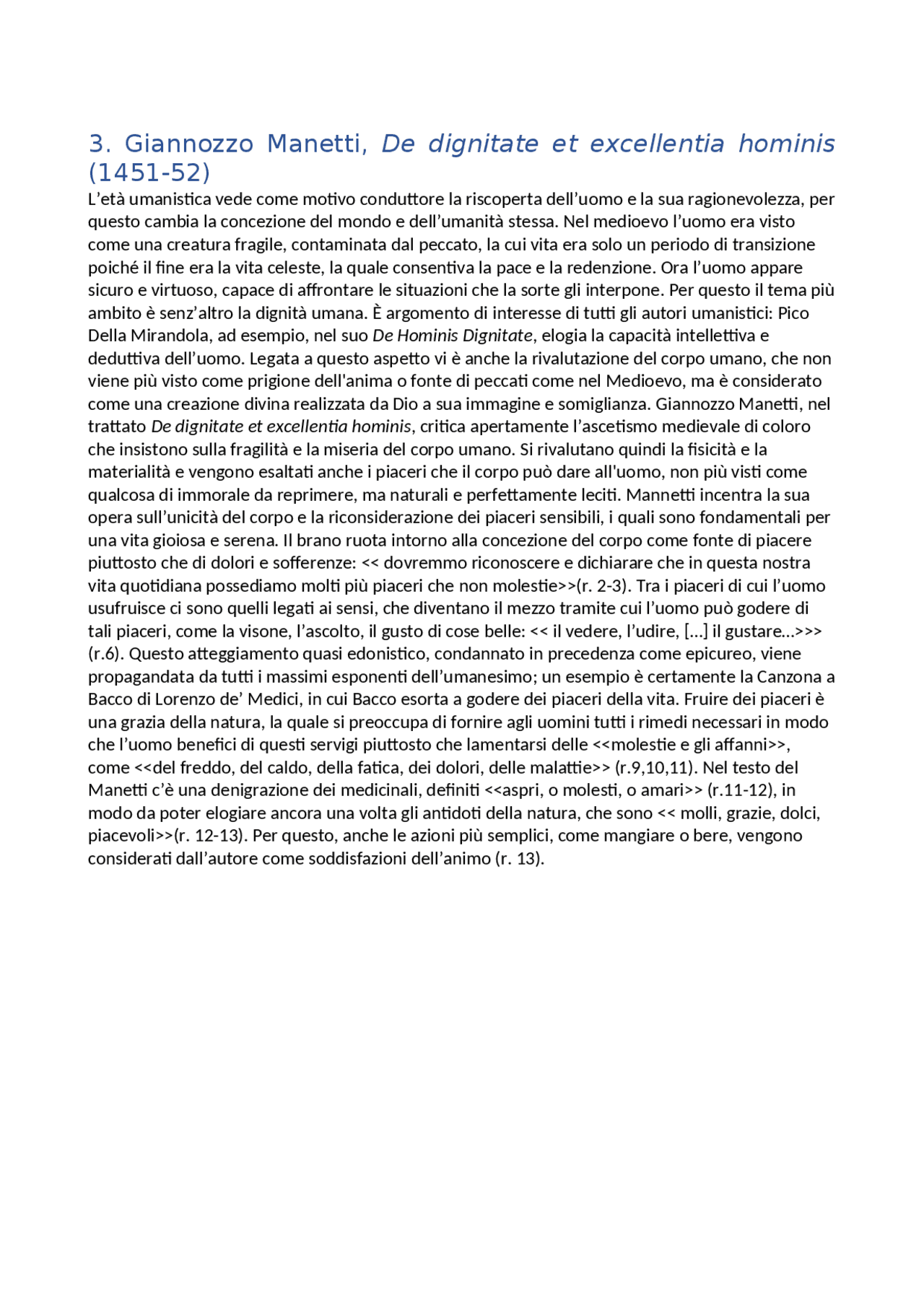 Giannozzo Manetti, De dignitate et excellentia hominis - Docsity