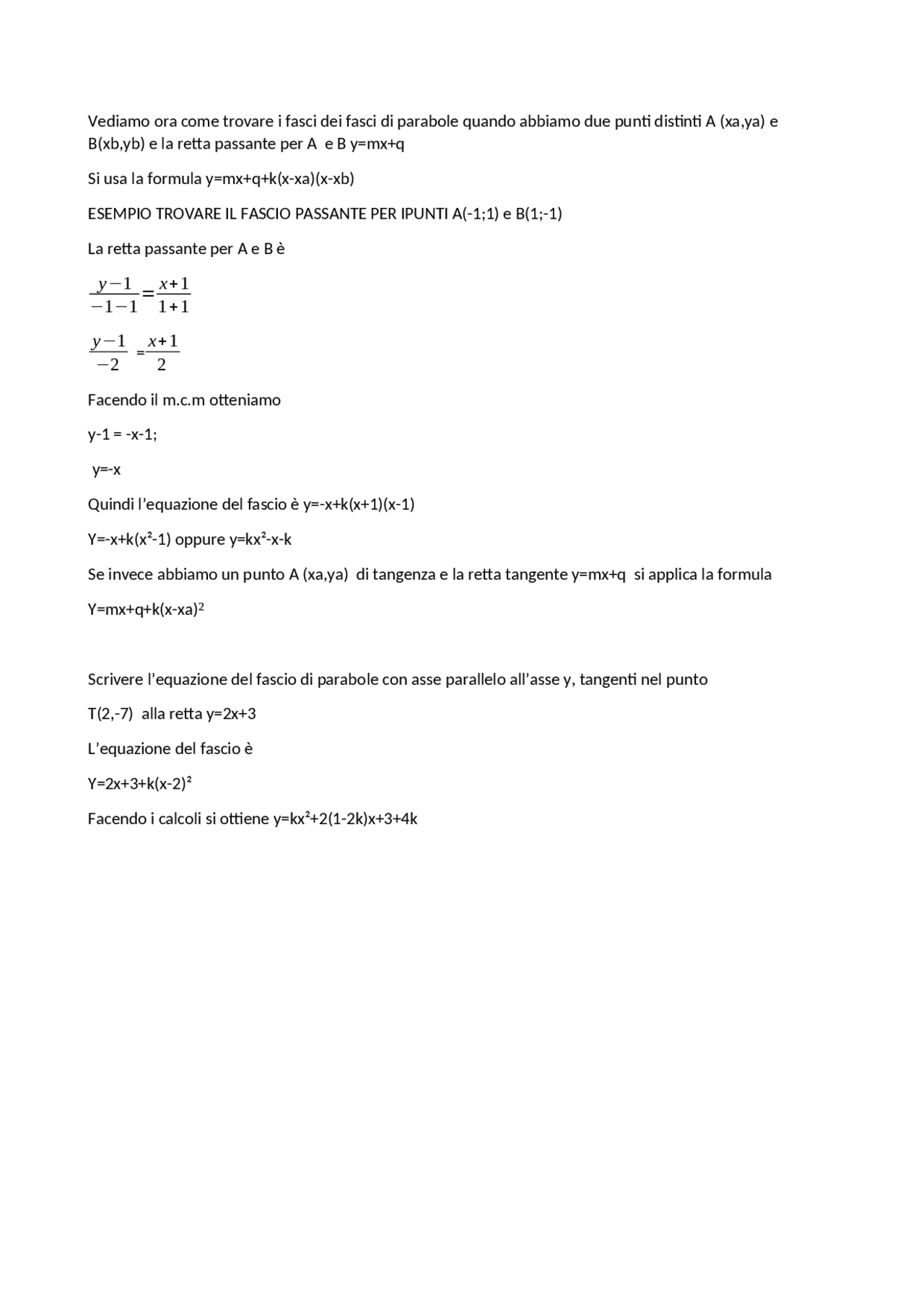 Fasci Di Parabole Matematica Appunti Di Matematica Docsity