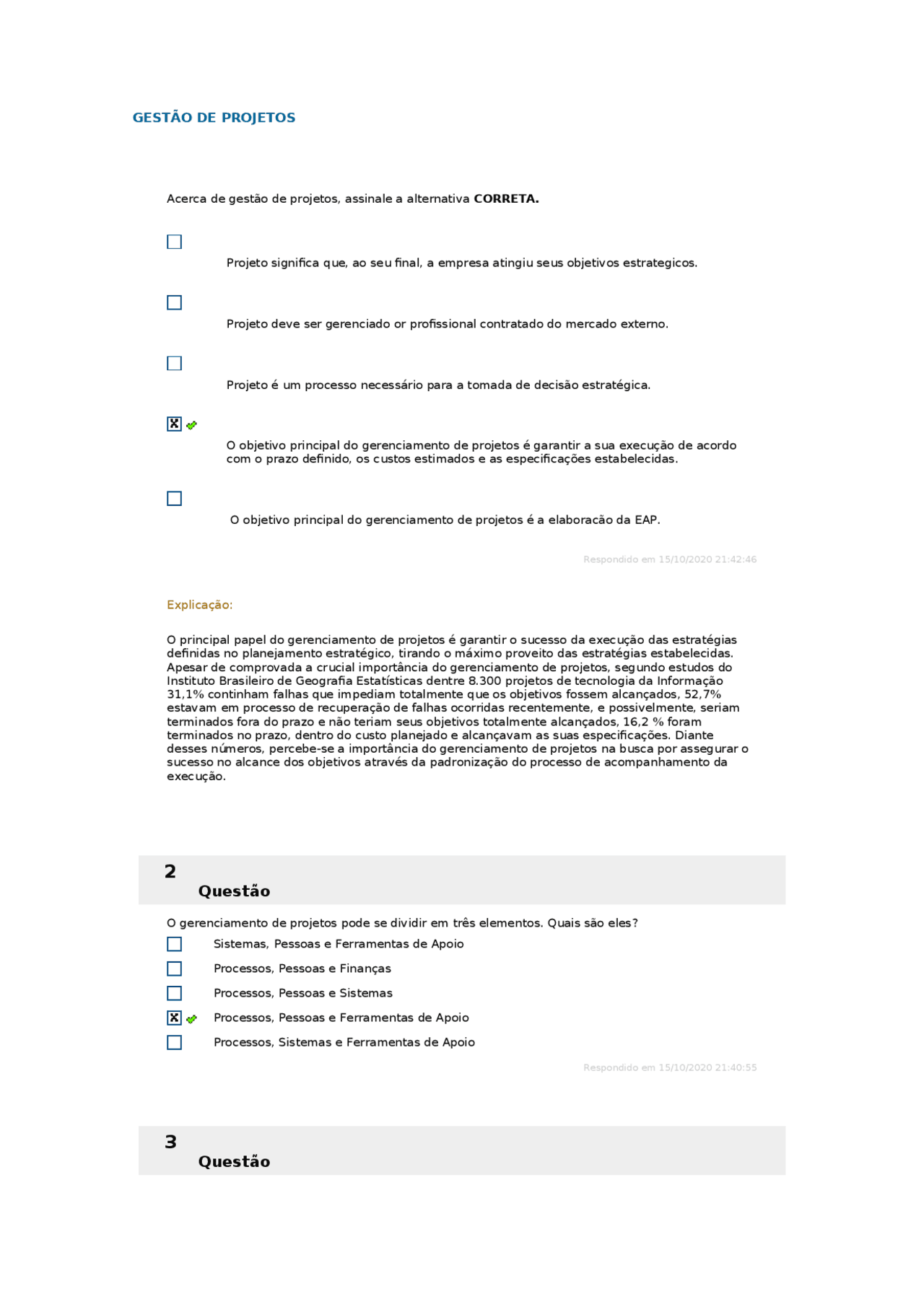 Questões De Gestão De Projetos Docsity