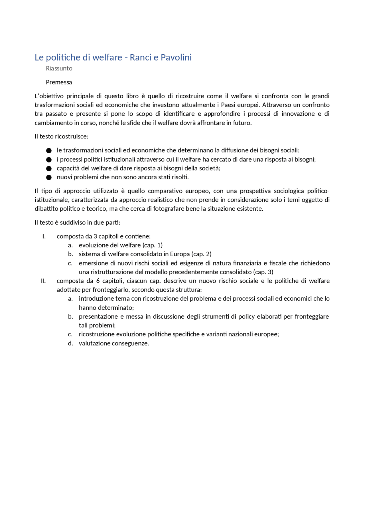 Le Politiche Di Welfare Ranci E Pavolini Docsity