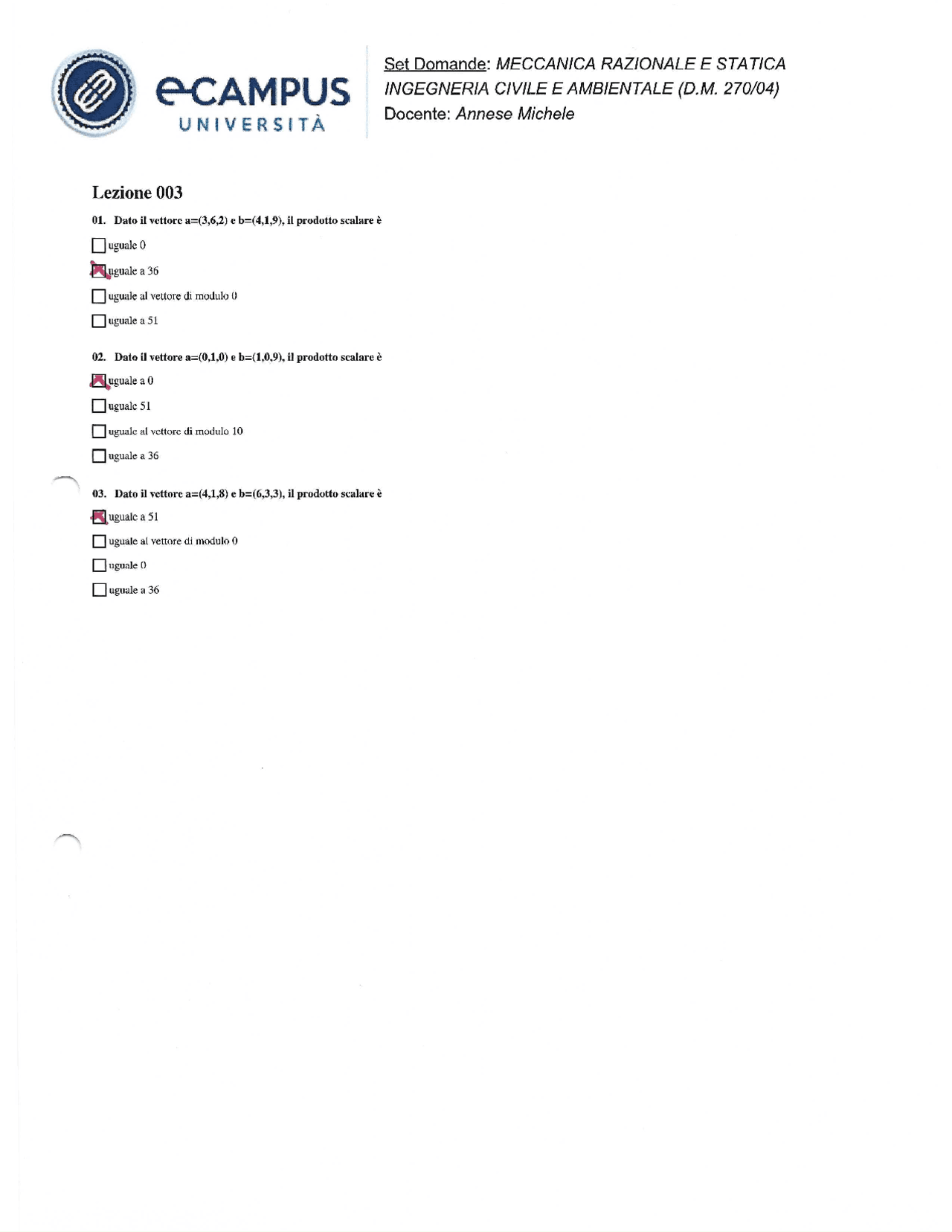 Set Domande Meccanica Razionale e Statica - Docsity