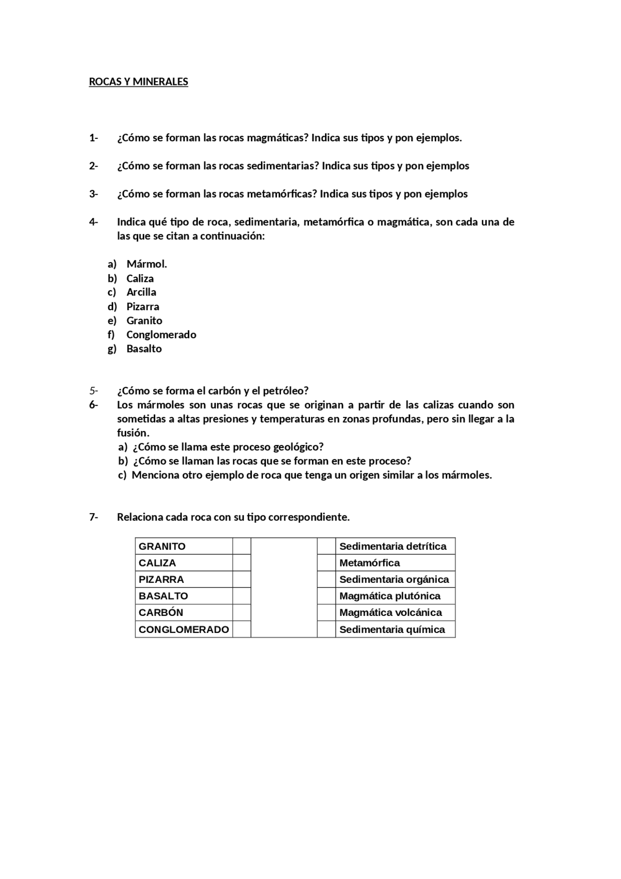Actividades sobre las rocas y su ciclo | Ejercicios de Ciencias de la ...