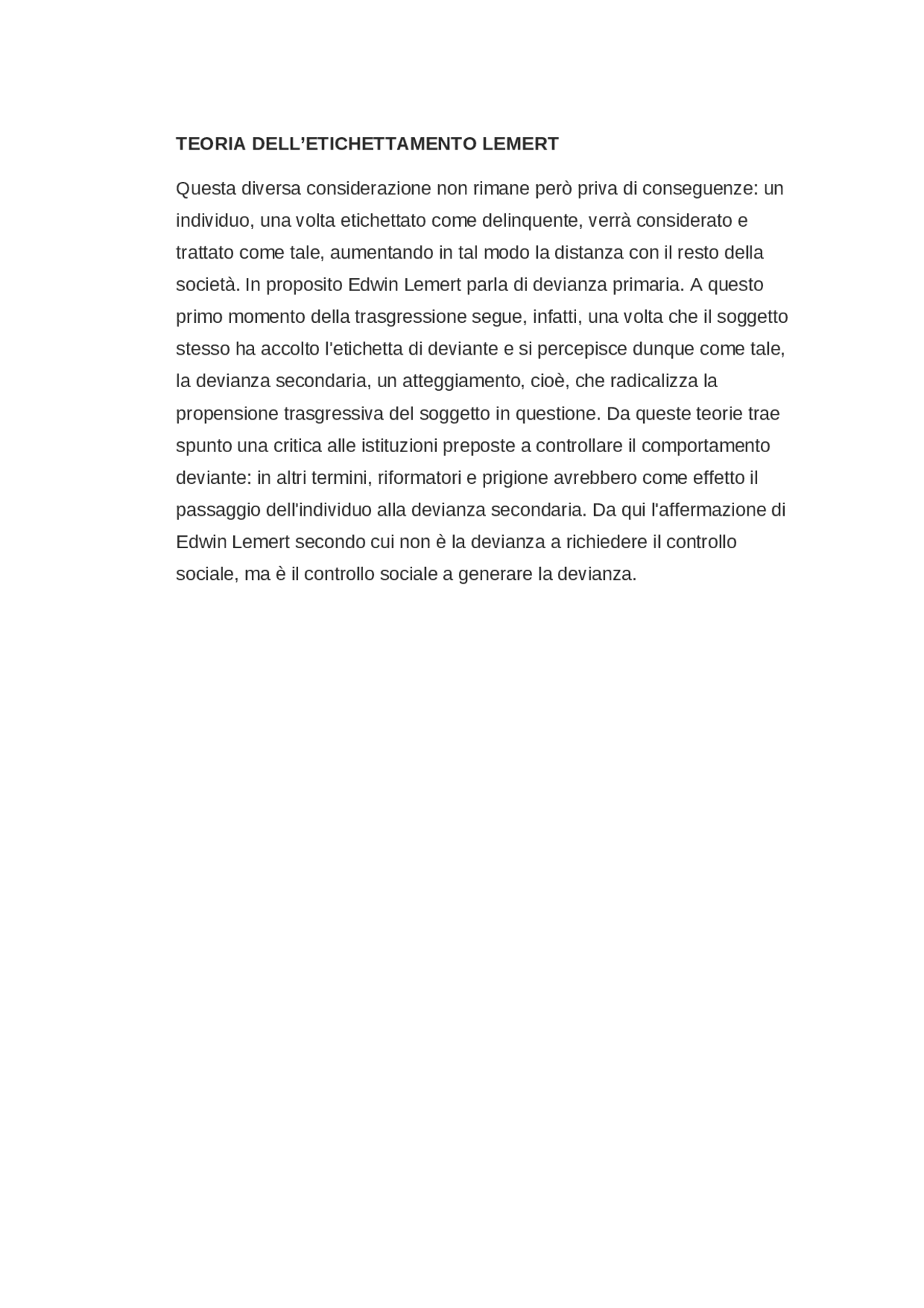 Teoria Etichettamento Docsity