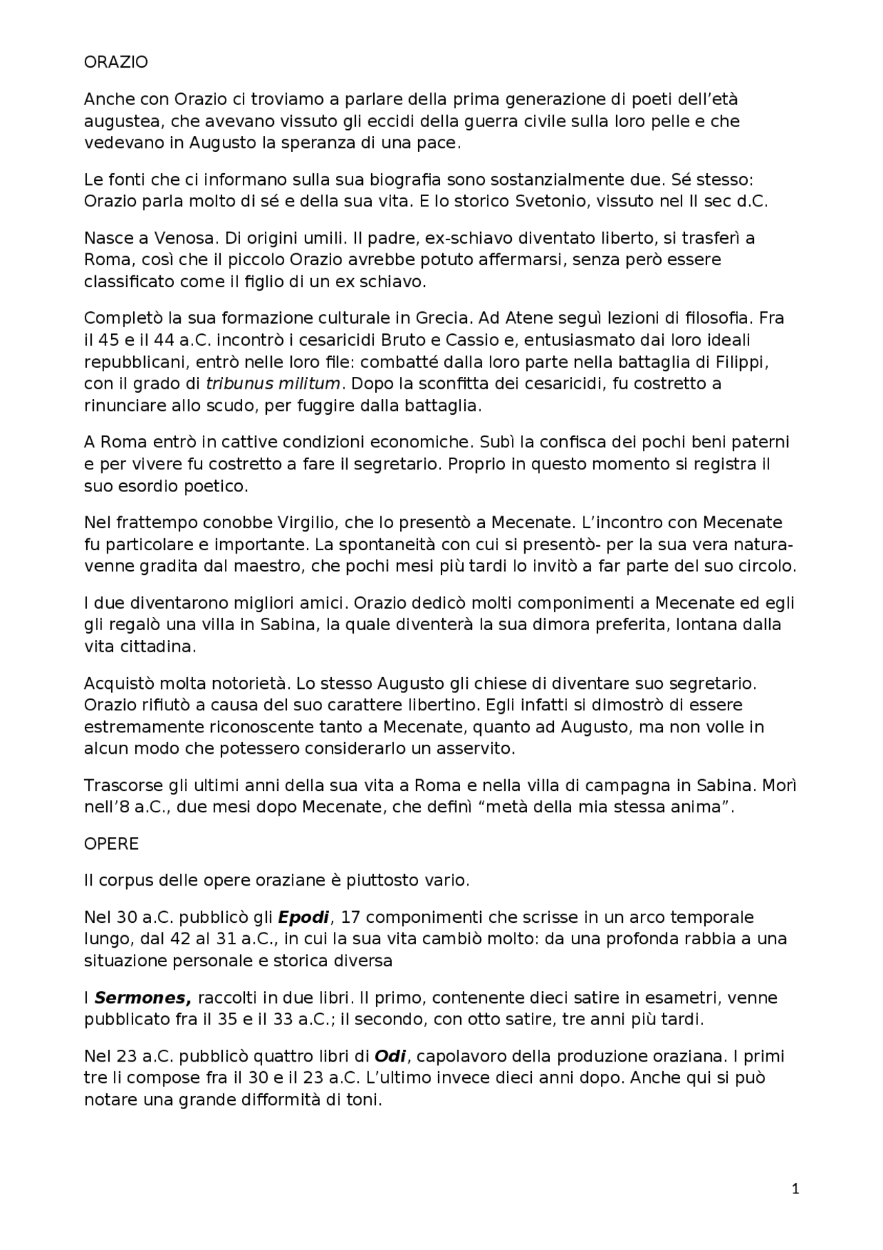 Riassunto Vita E Opere Di Orazio Res Et Fabula Docsity