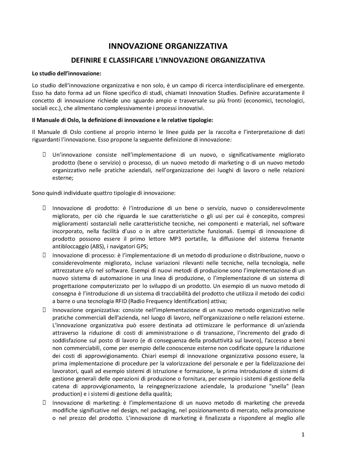 Esame innovazione organizzativa unimib SCOR - Docsity