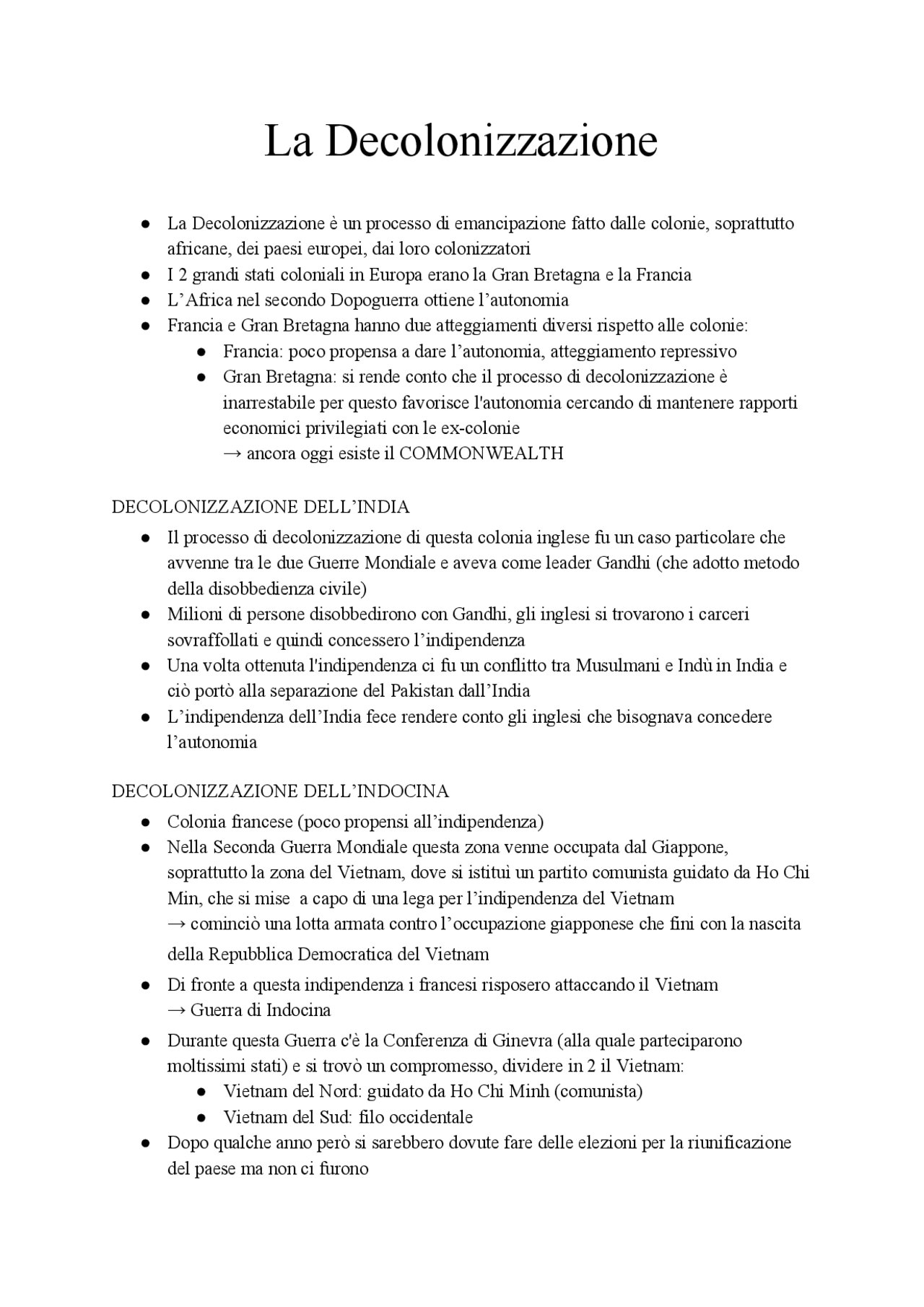 Il Processo Di Decolonizzazione Docsity
