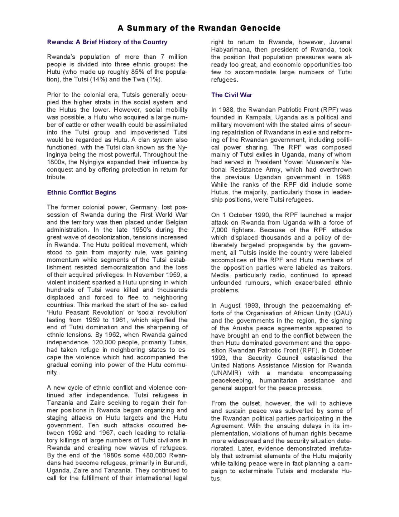 Rwanda's Genocide | Lecture notes History | Docsity