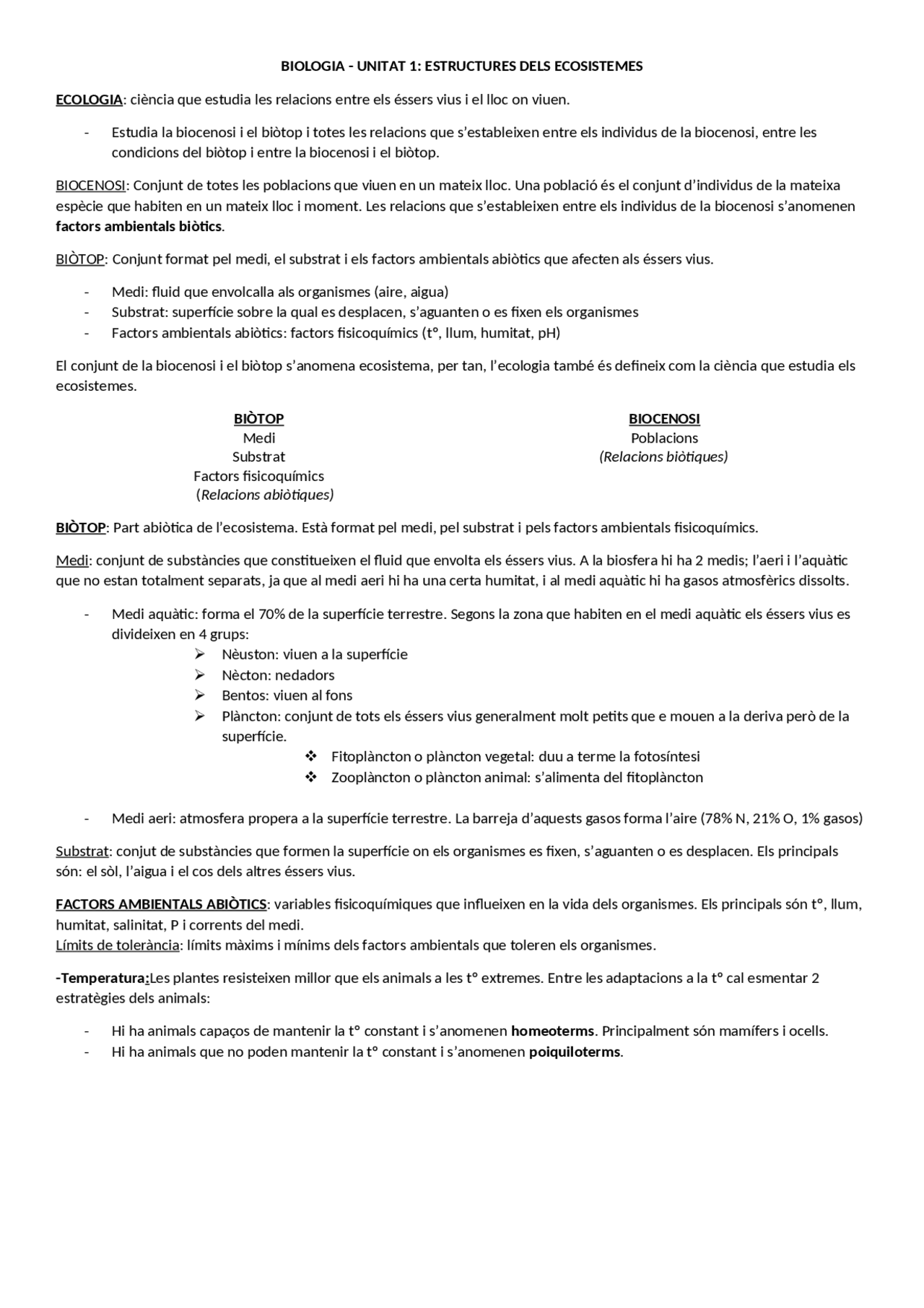 Temari Selectivitat Biologia Docsity