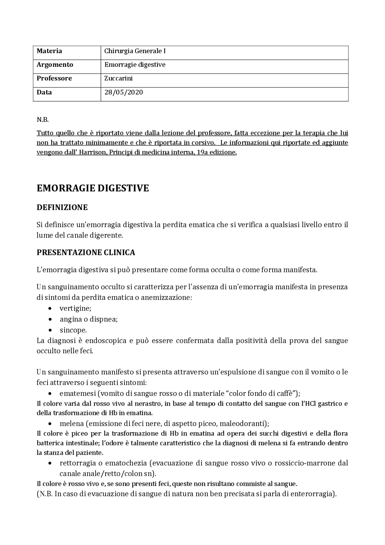 Chirurgia Generale Prof Napolitano Docsity