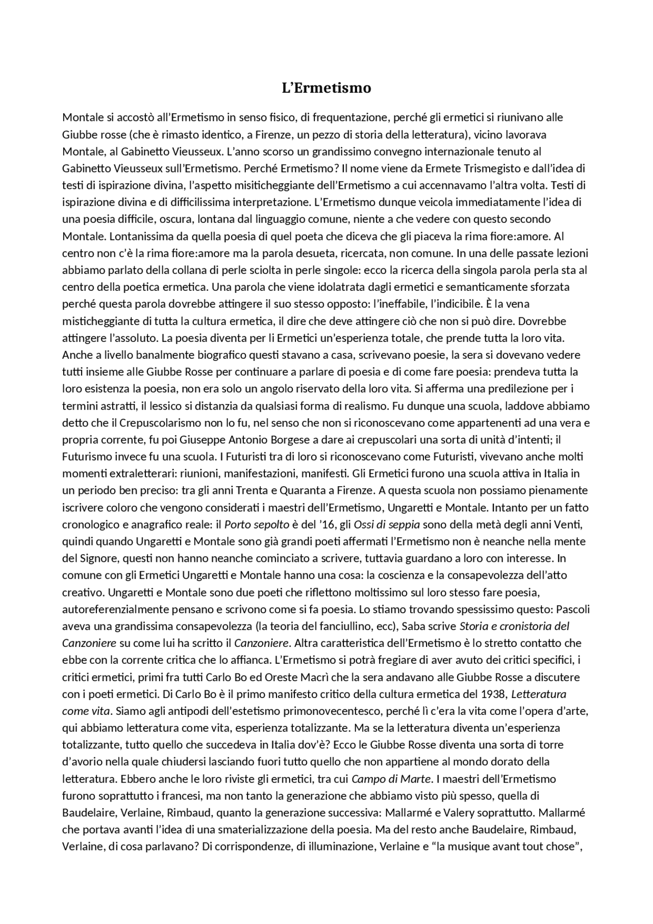 Appunti Sullermetismo E Quasimodo Docsity