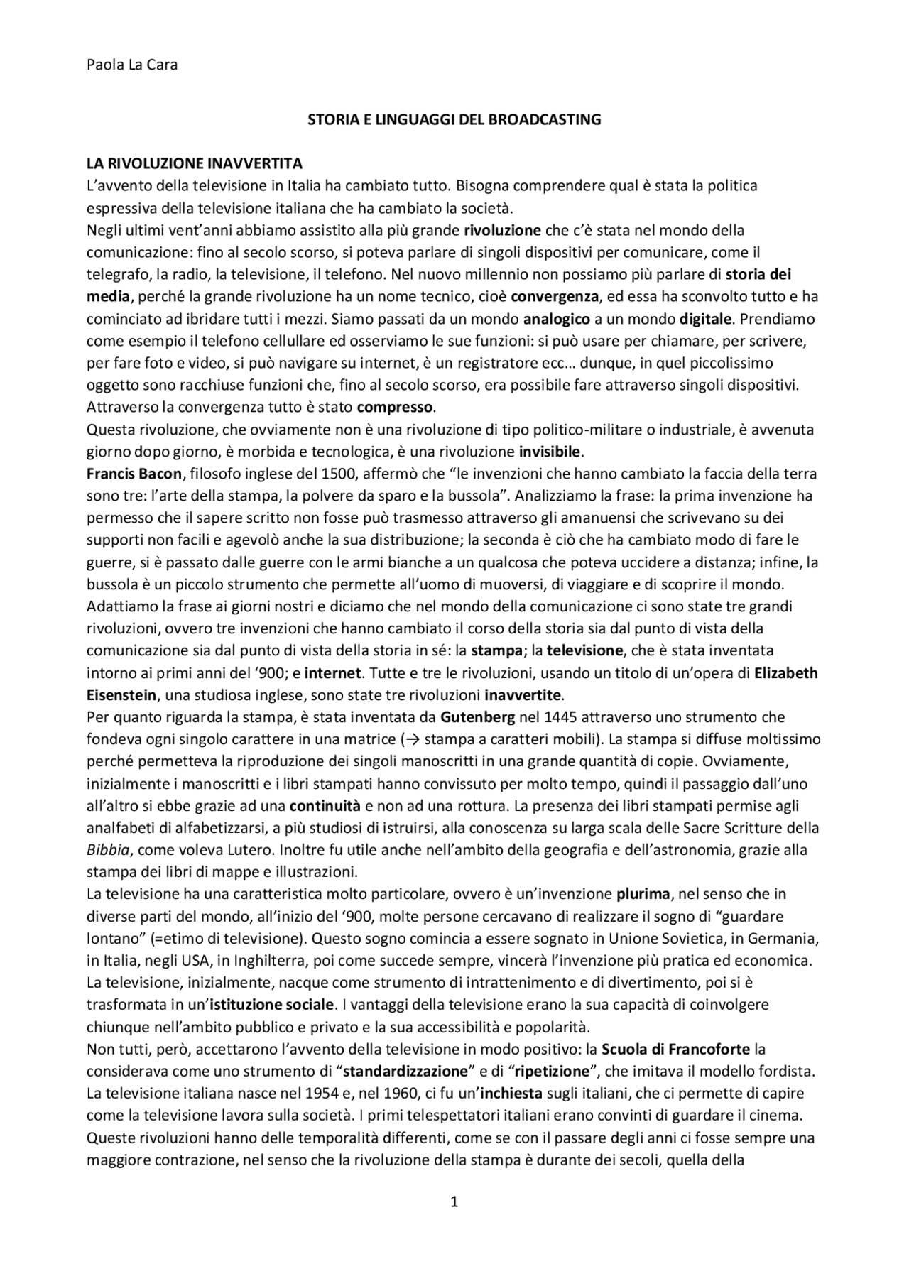 Appunti 1° Semestre Storia E Linguaggi Del Broadcasting Docsity