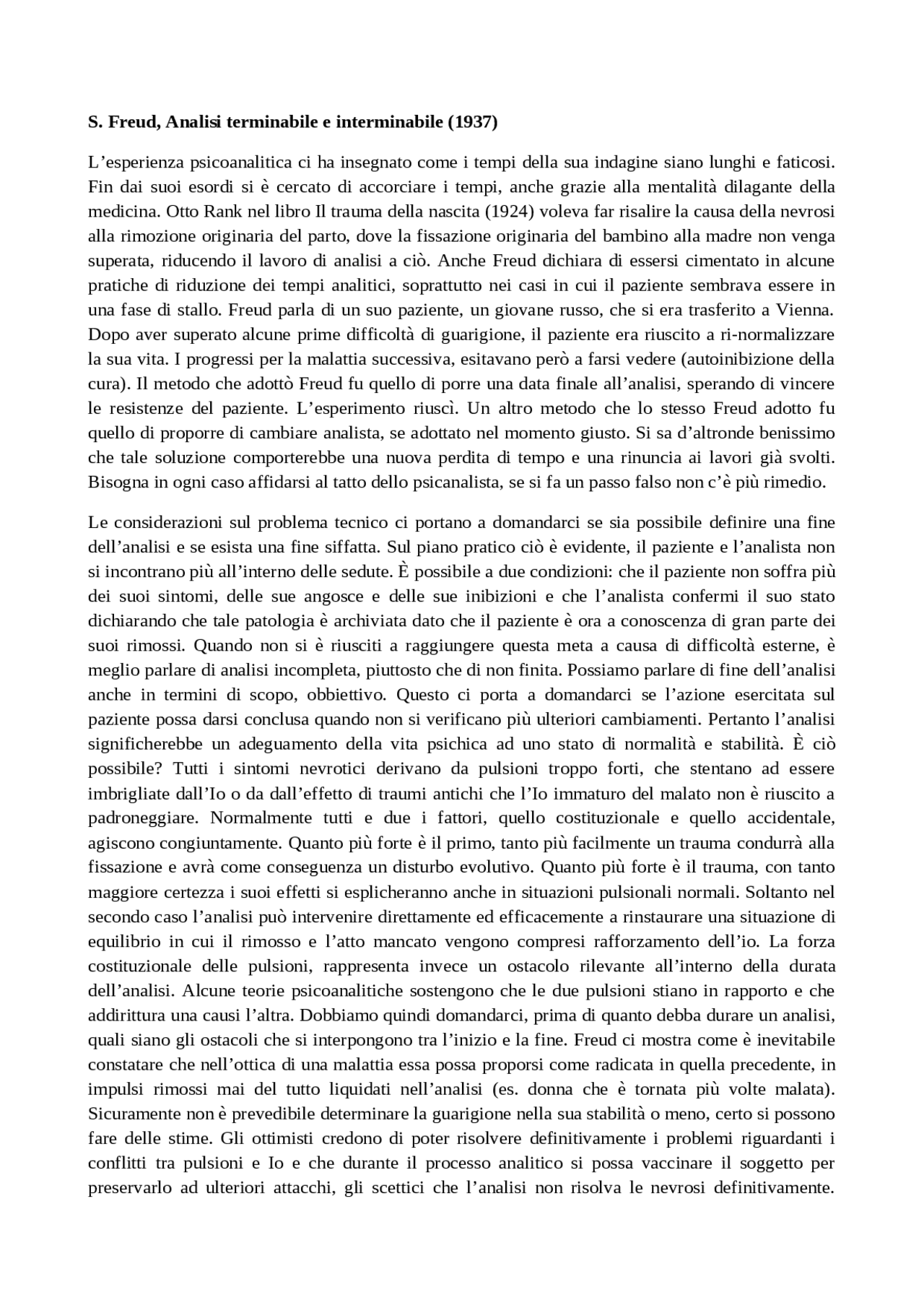 S Freud Analisi Terminabile E Interminabile 1937 Docsity