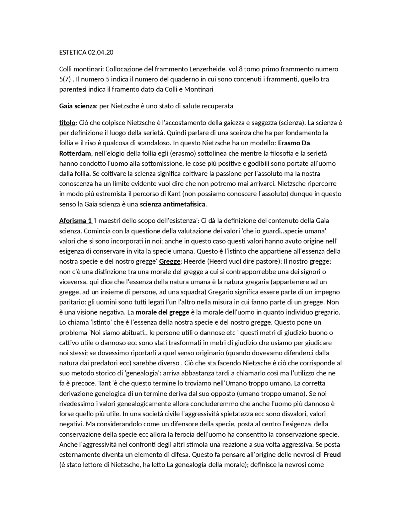 Aforismi Gaia Scienza - Nietzsche - Docsity