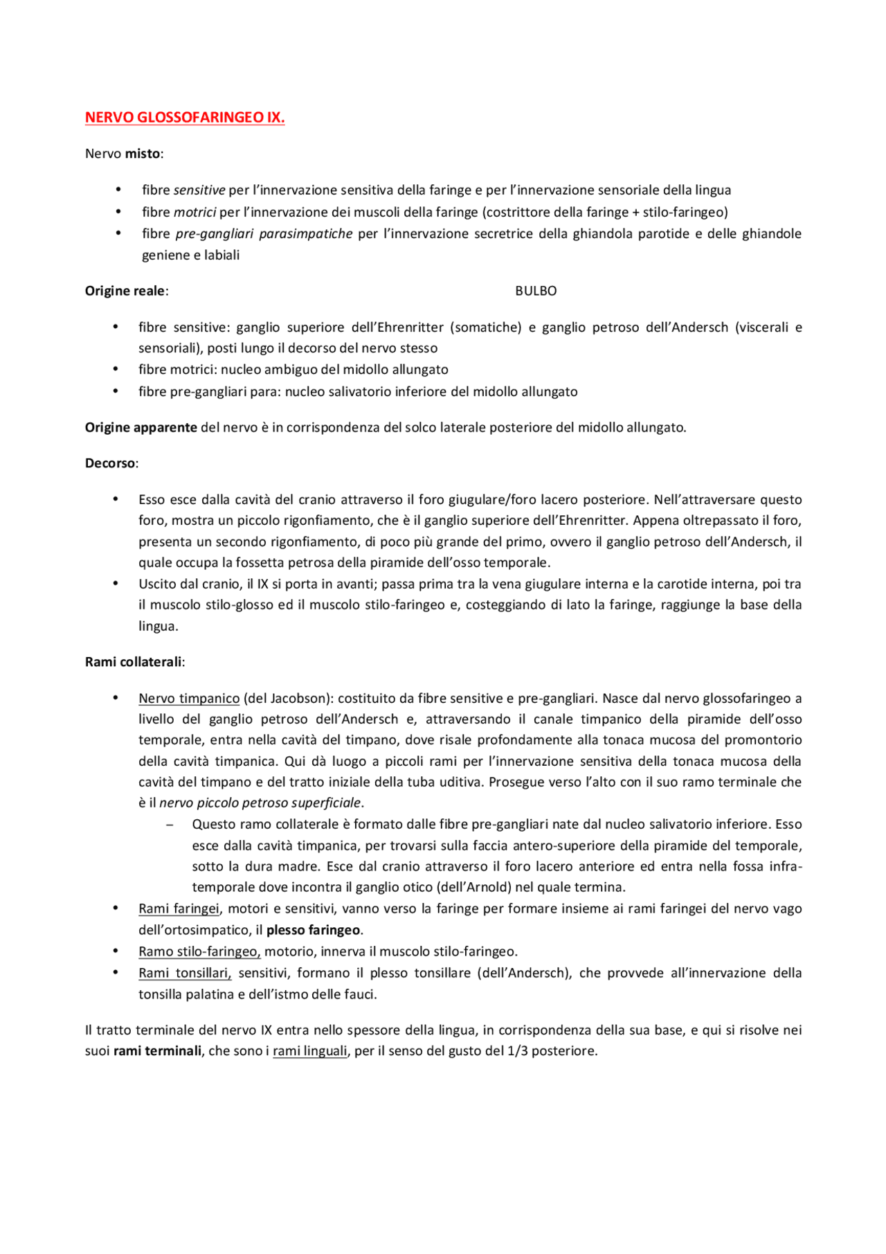 Riassunto Dei 12 Nervi Cranici Docsity