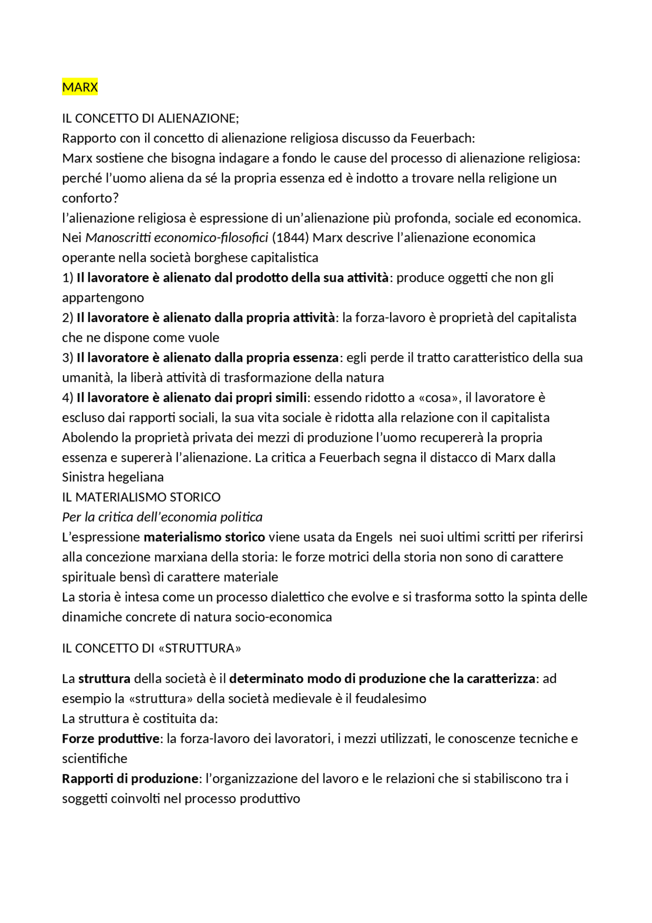 Marx Appunti Di Filosofia Docsity
