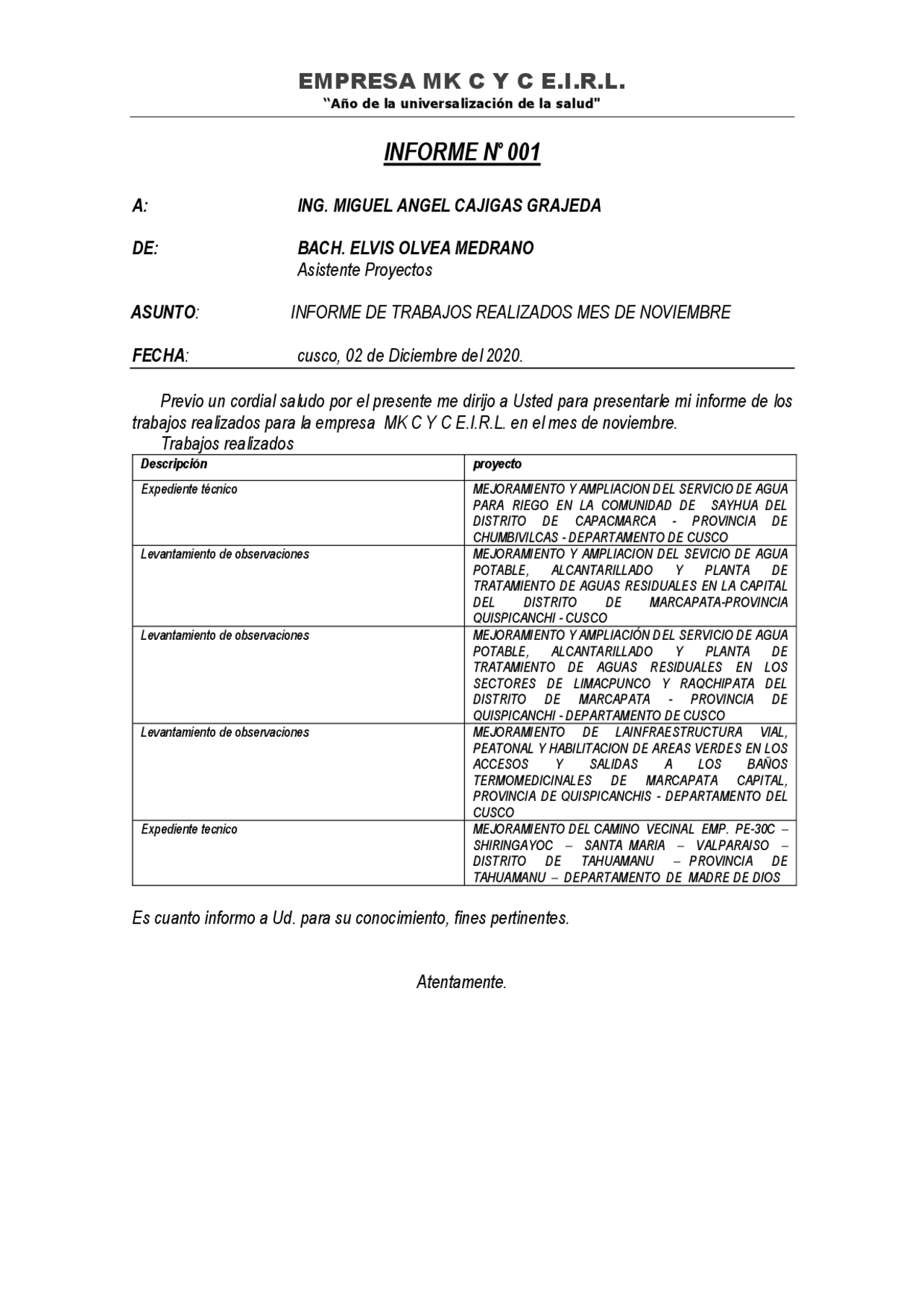 Informe De Trabajos Realizados Apuntes De Informes Y Producción Docsity
