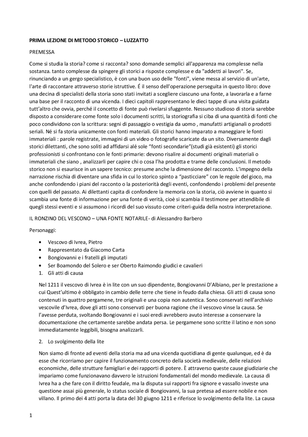 Prima Lezione Di Metodo Storico Docsity
