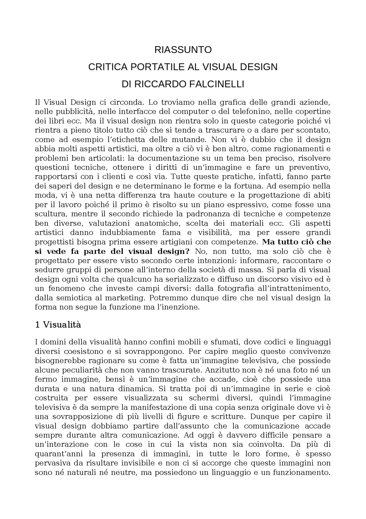 Riassunto Critica Portatile Al Visual Design Docsity
