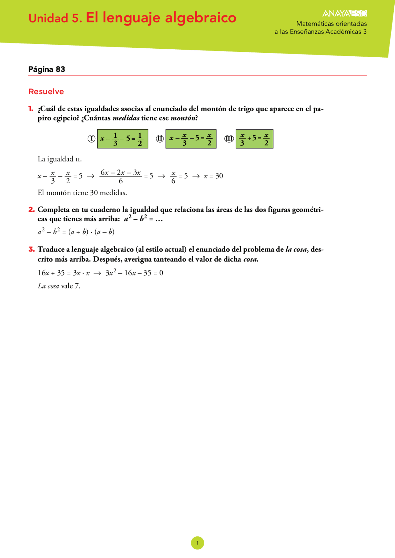 Solucionario 3 ESO MAtes B ANAYA | Apuntes de Matemáticas | Docsity