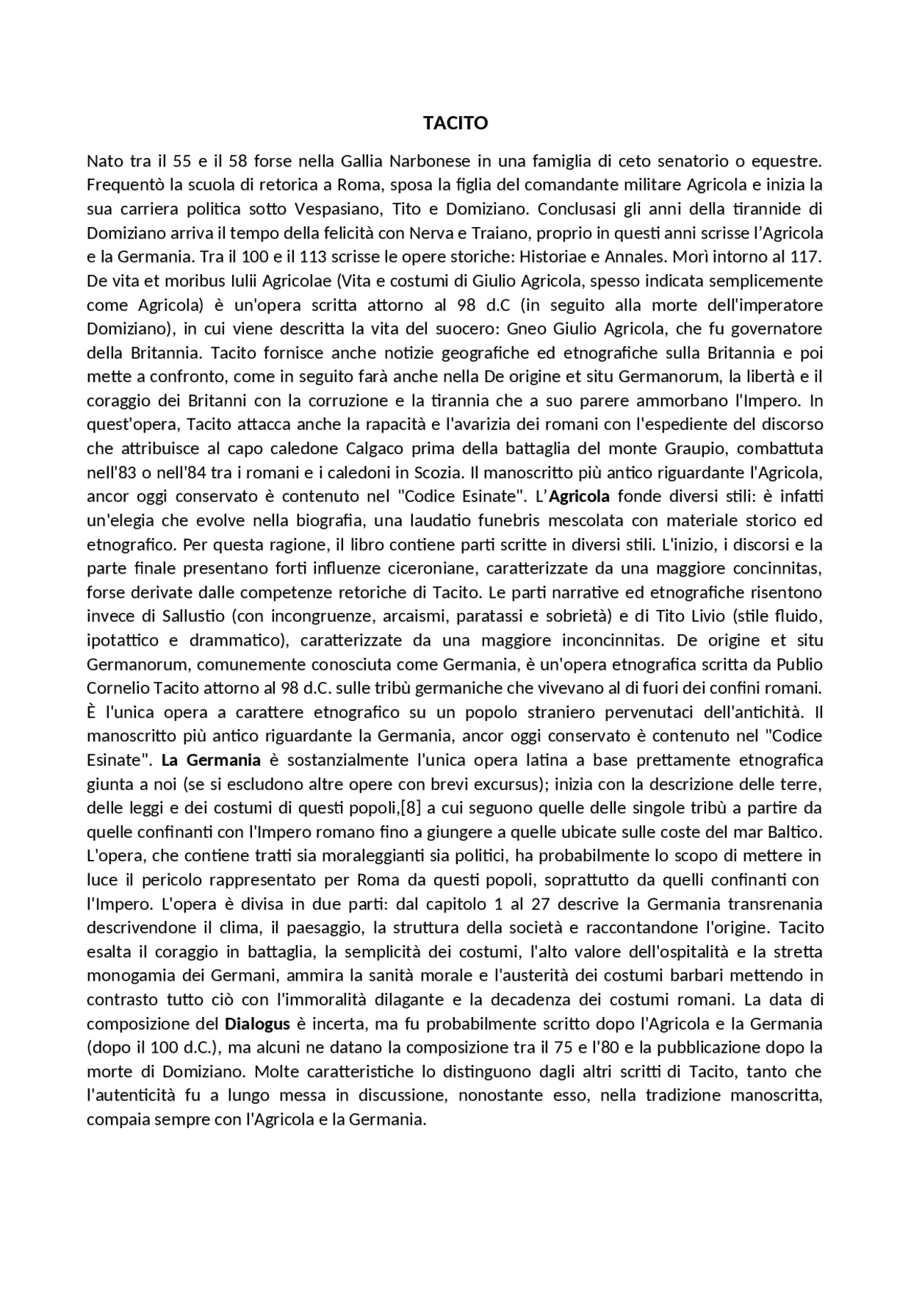 Tacito, autore latino | Apuntes de Literatura Latina | Docsity