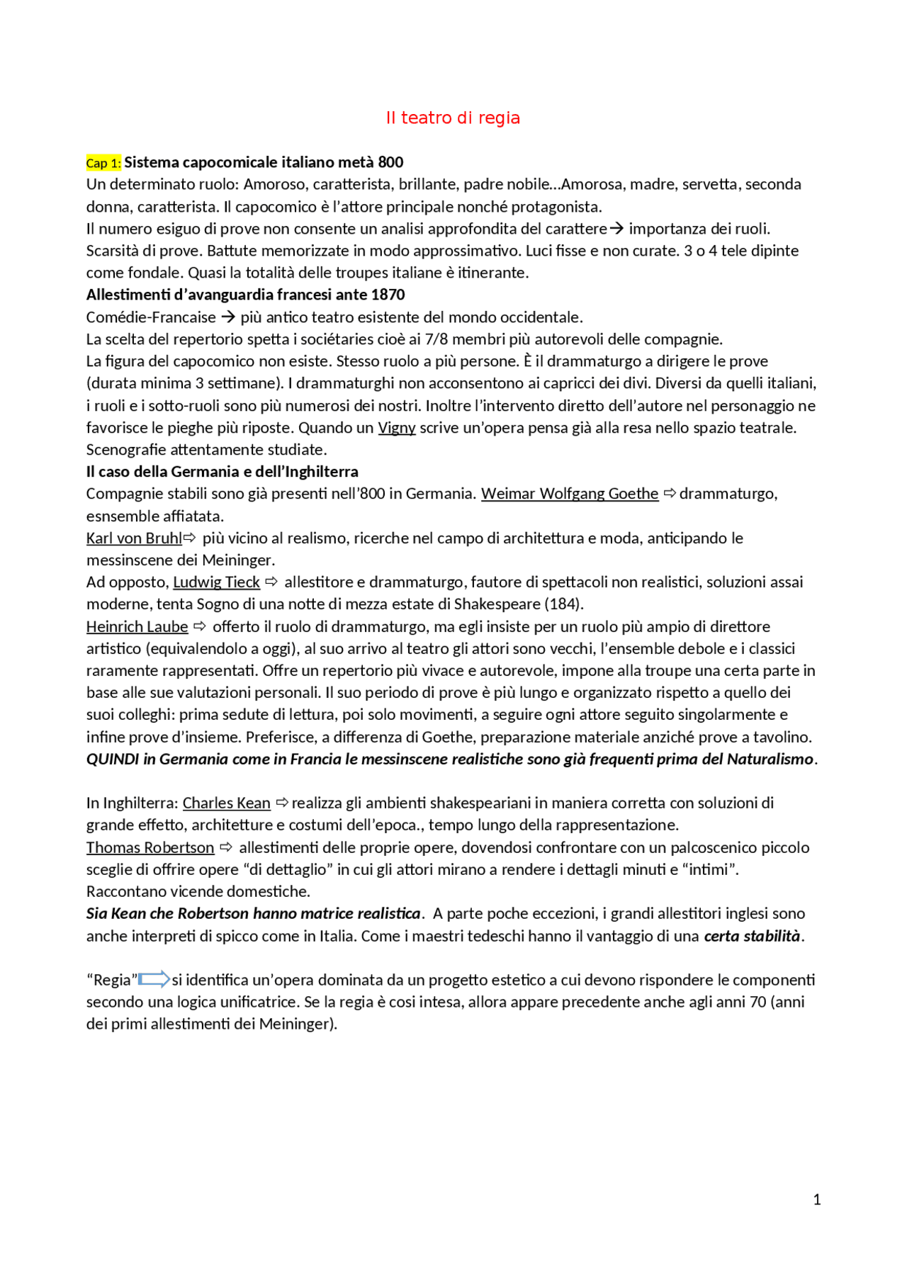Riassunto Il Teatro Di Regia Completo Docsity